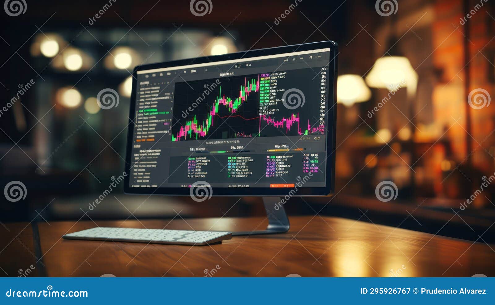 Computer on Desktop with Trading Charts Stock Illustration ...