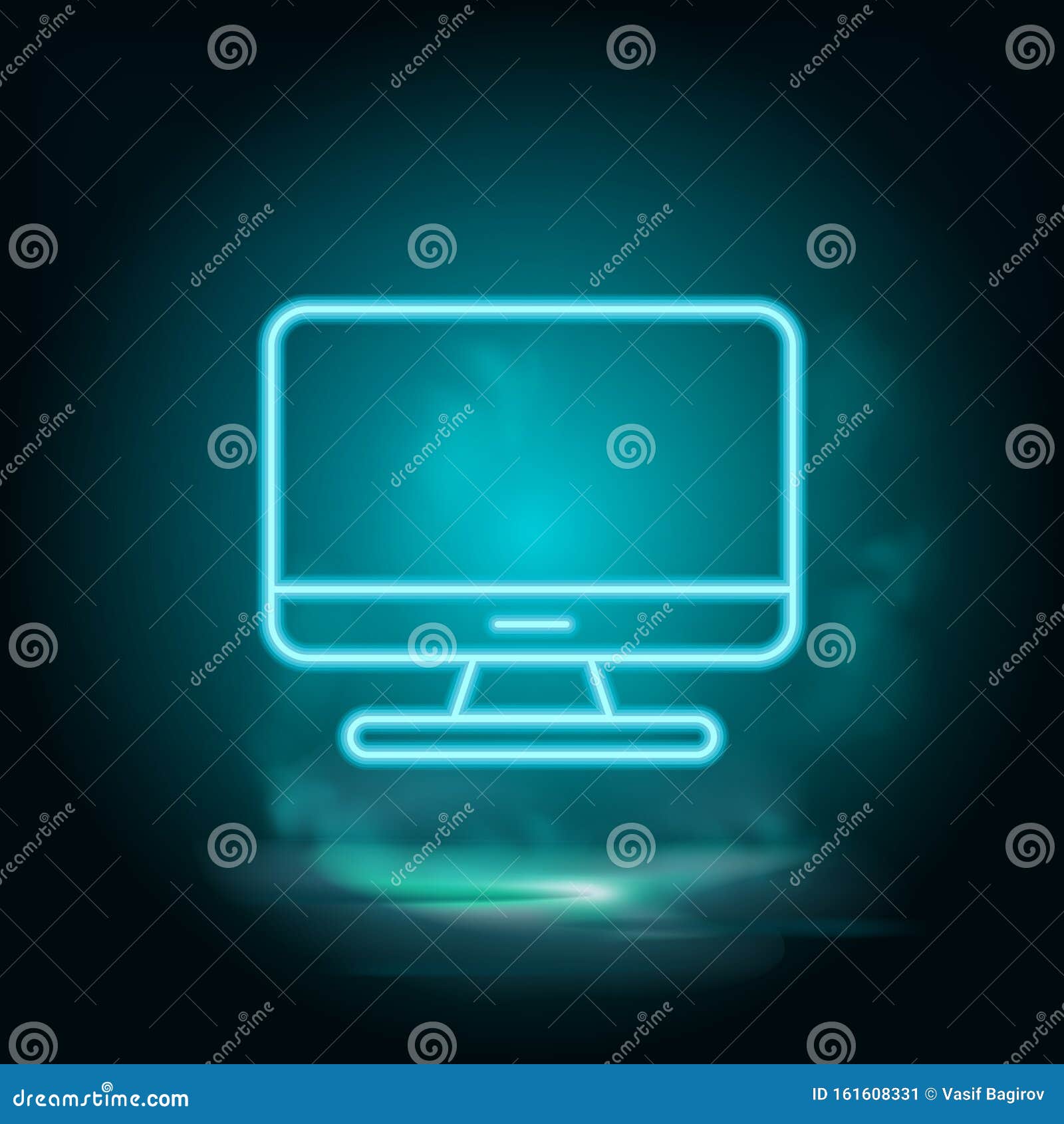 Computer , Desktop Vector Blue Neon Icon Stock Illustration ...