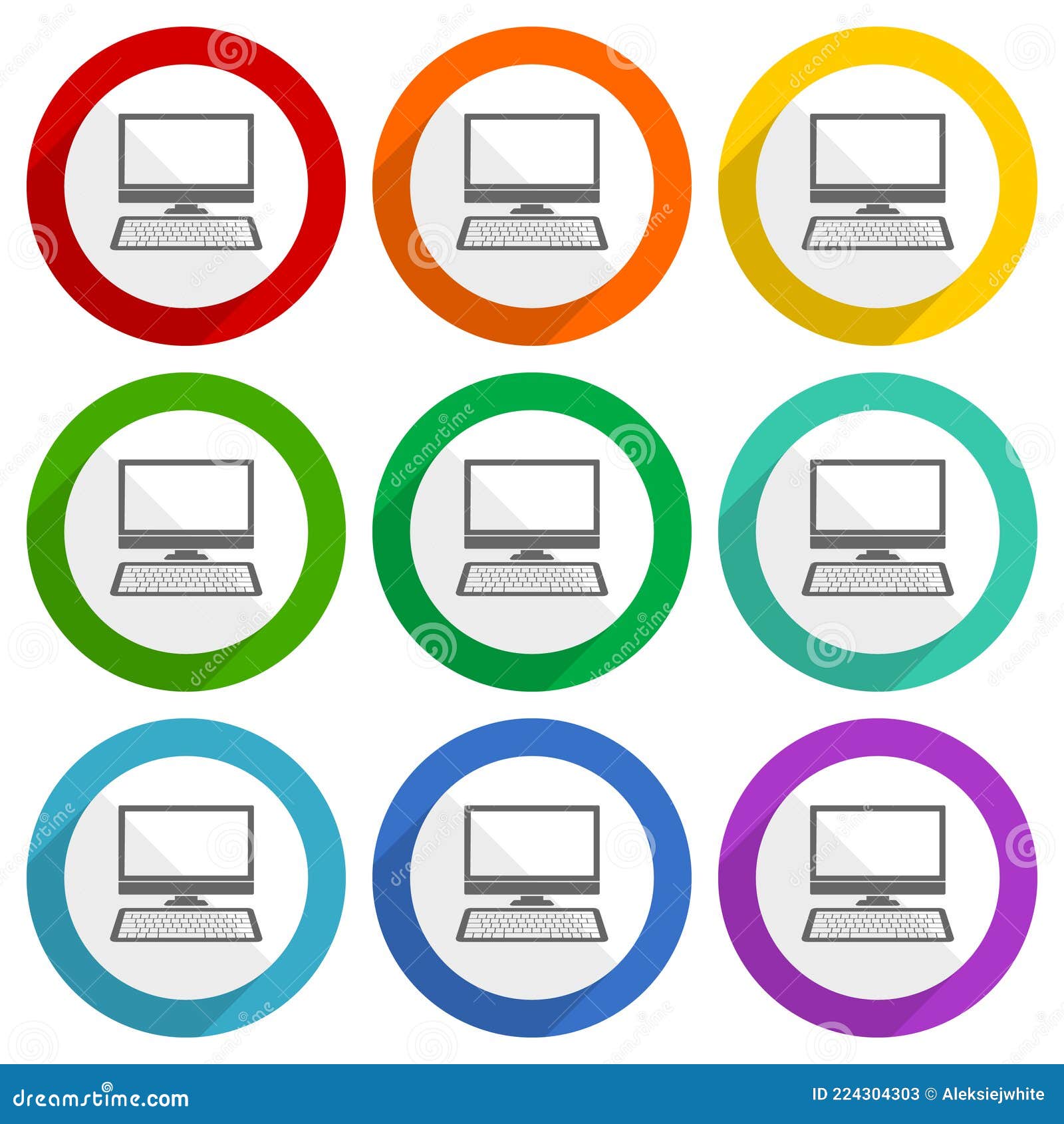 Computer, Desktop Vector Icons, Set of Colorful Flat Design Buttons for ...