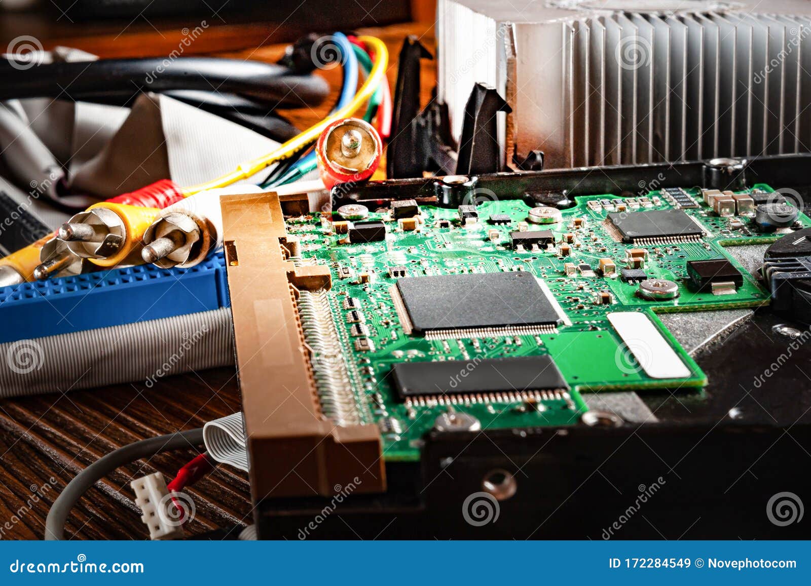 Computer Details. Old Computer Hard Drive. Microchips and PC Components ...