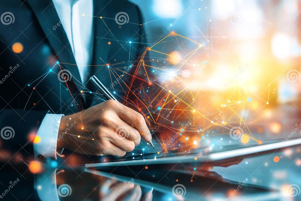 Computer Device Being Used by a Man To Create a Digital Network and To ...