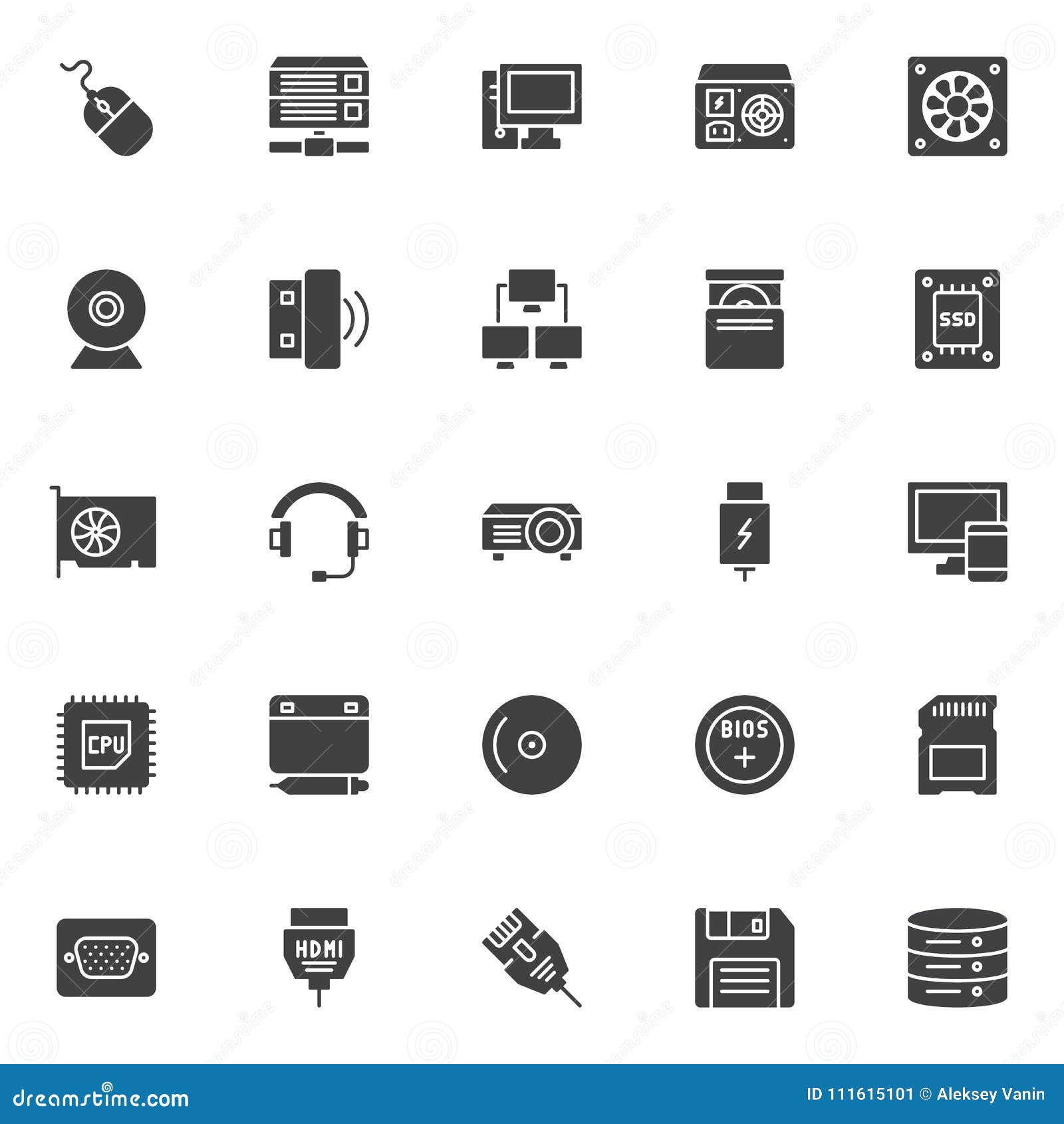 Computer Device Elements Vector Icons Set Stock Vector - Illustration ...
