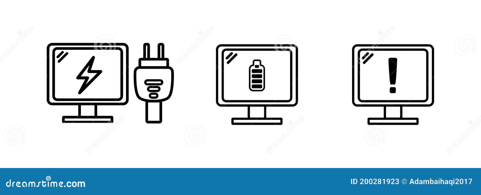 Computer Device Icon with Outline, Computer is Charging, Fully Charged ...
