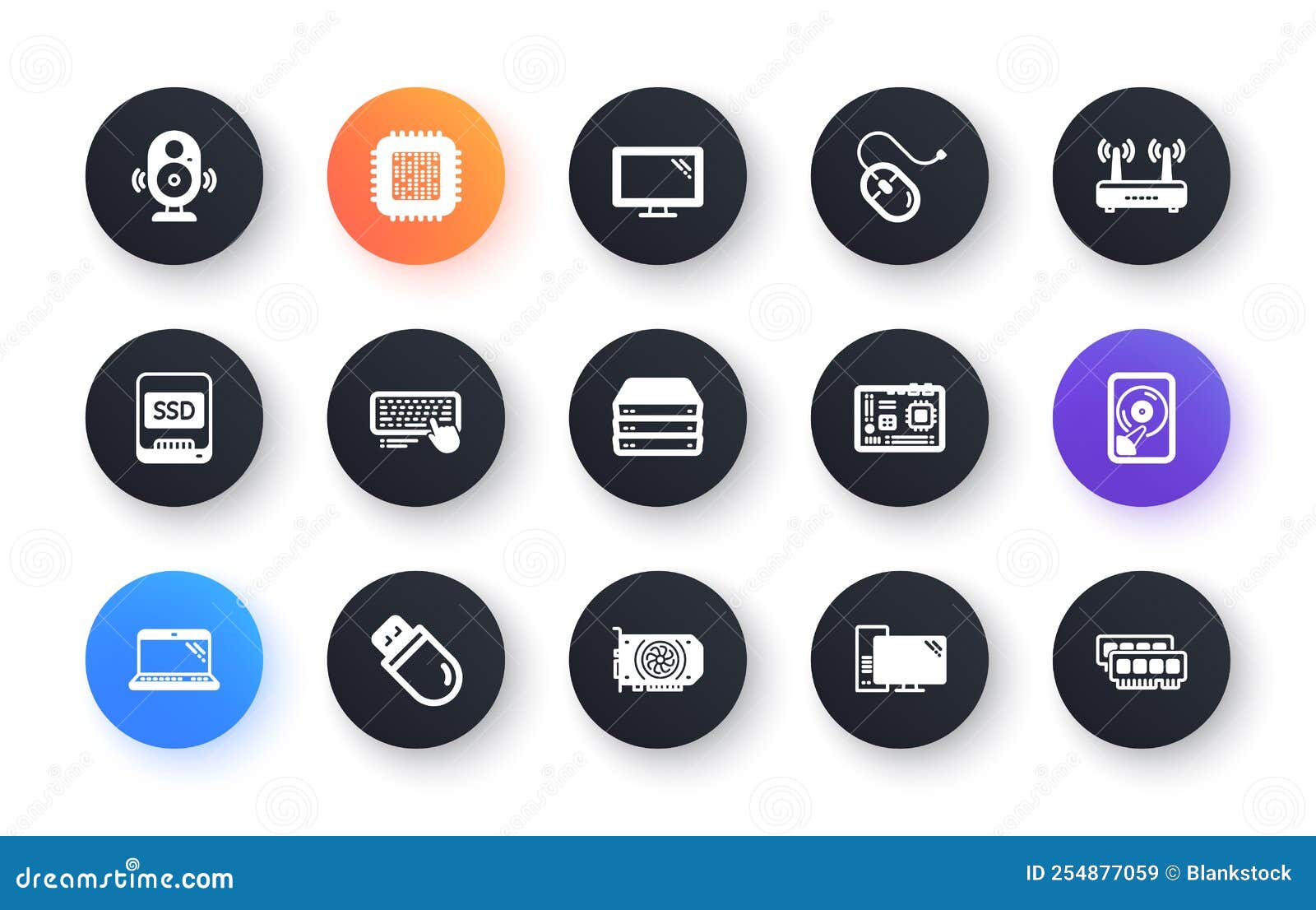 Computer Device Icons. Motherboard, CPU and Laptop. Classic Icon Set ...