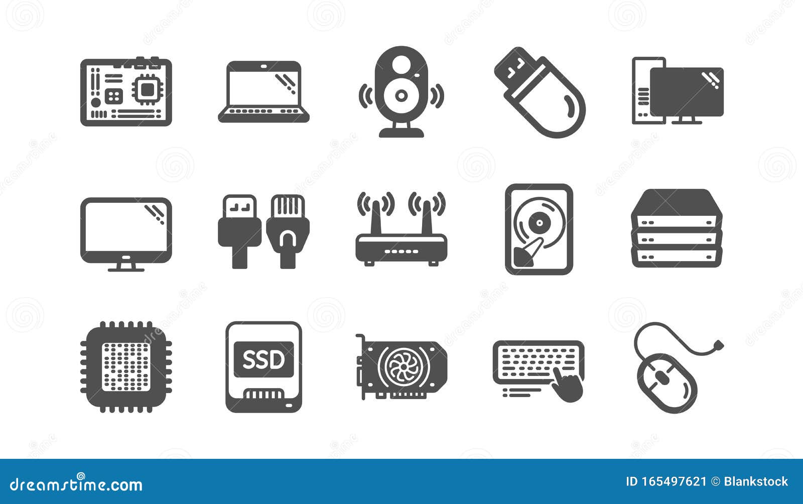 Computer Device Icons. Motherboard, CPU and Laptop. Classic Icon Set ...