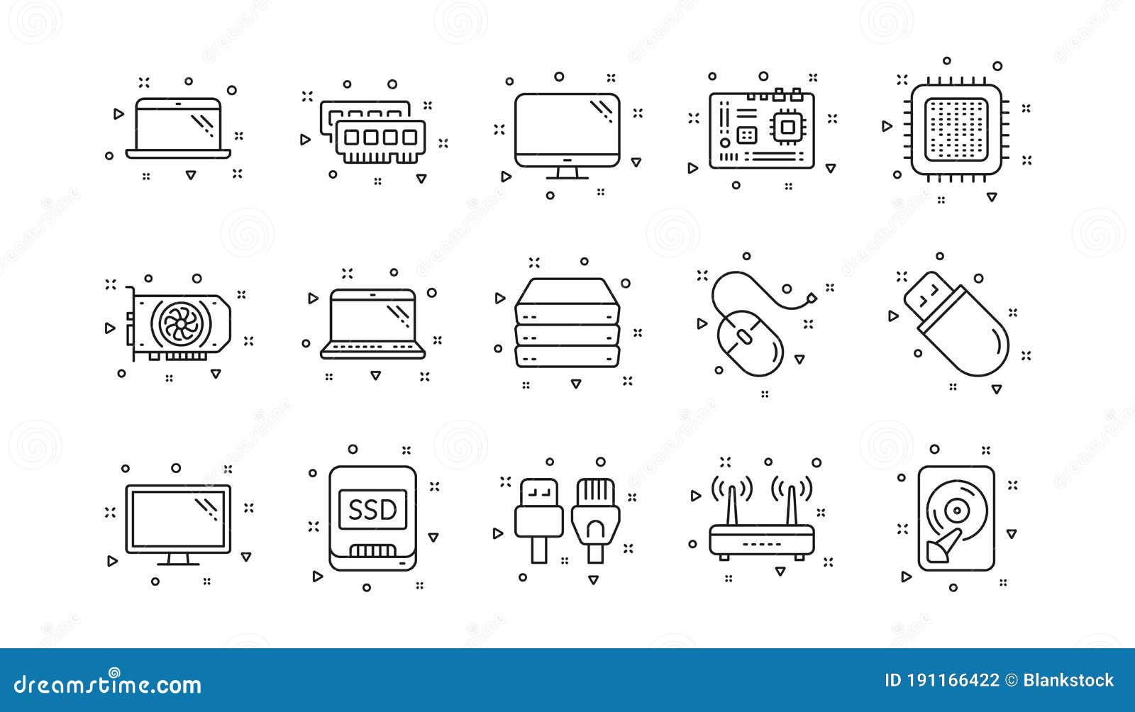 Computer Device Line Icons. Motherboard, CPU and Laptop. Linear Icon ...