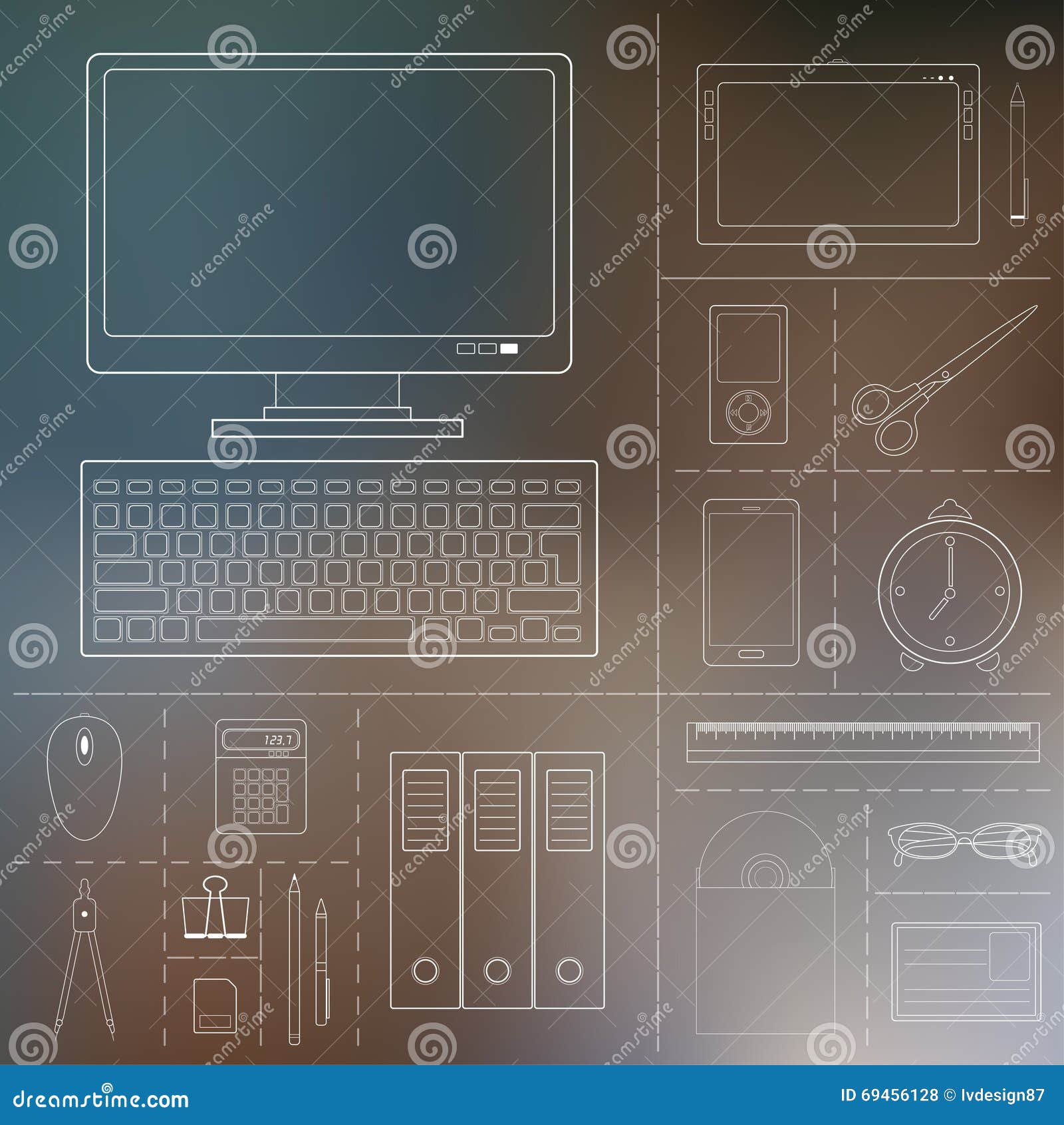 Office Objects Set Isolated On White Background. Working Space. Top ...