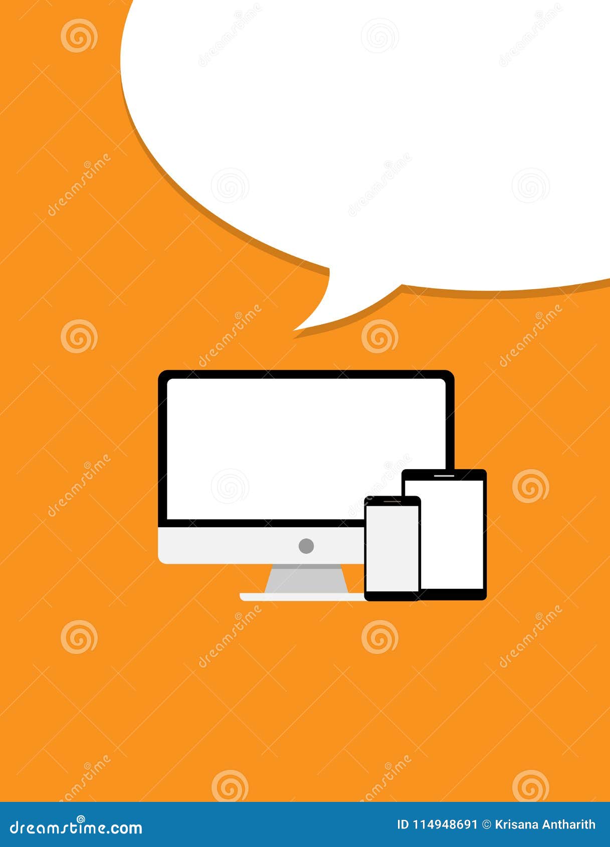 Computer and Device with Speech Bubble Flat Design Modern Vector Stock ...