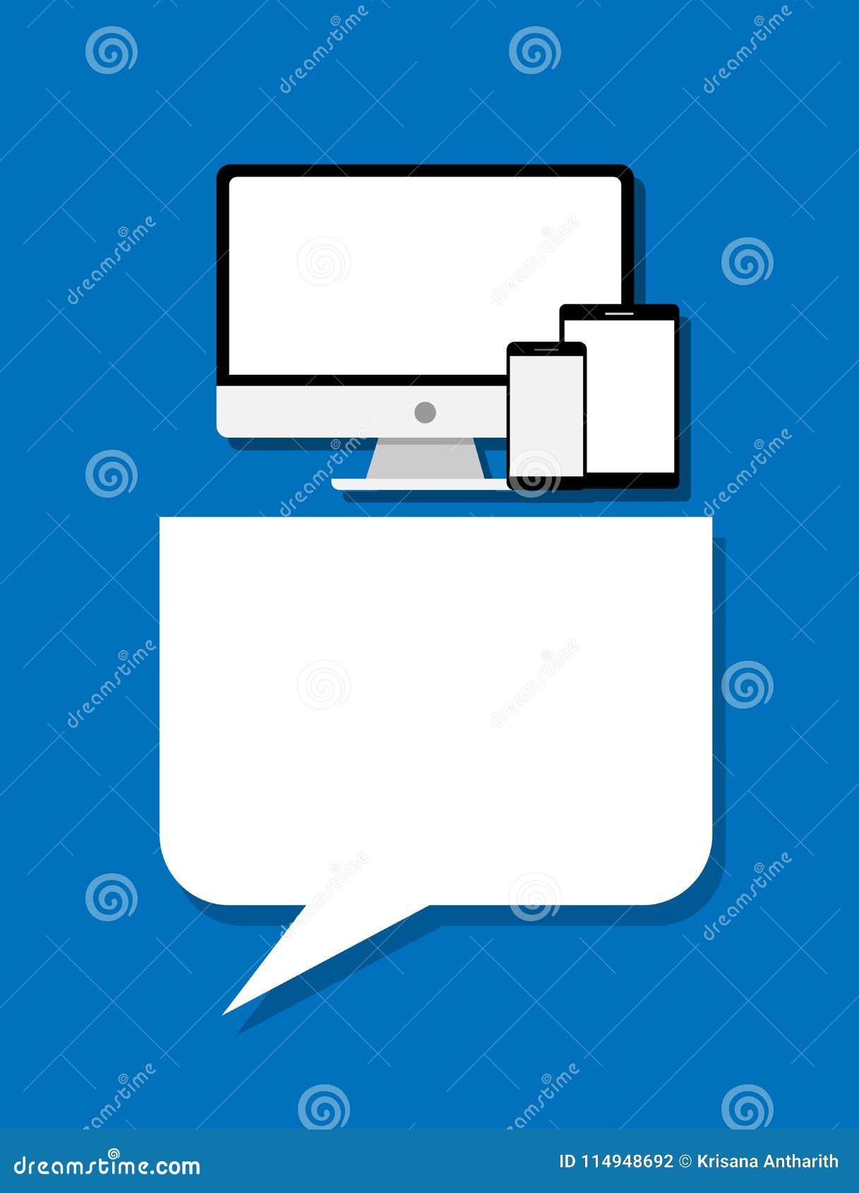 Computer and Device with Speech Bubble Flat Design Modern Vector Stock ...