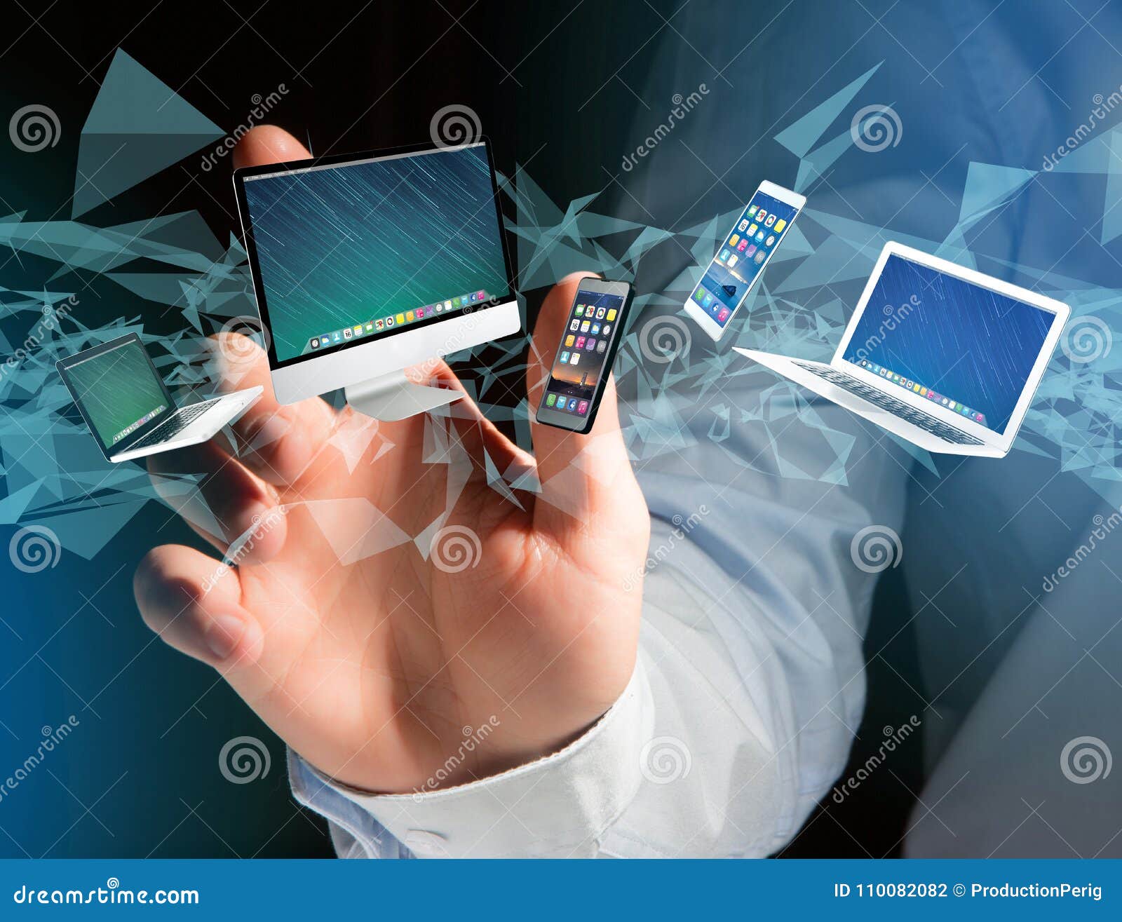 Computer and Devices Displayed on a Futuristic Interface - Multi Stock ...