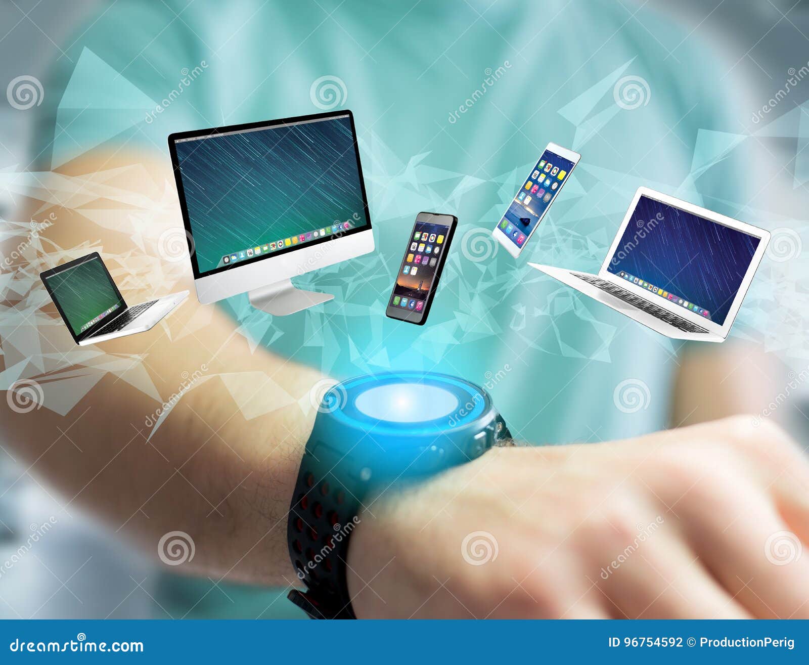 Computer and Devices Displayed on a Futuristic Interface - Multi Stock ...