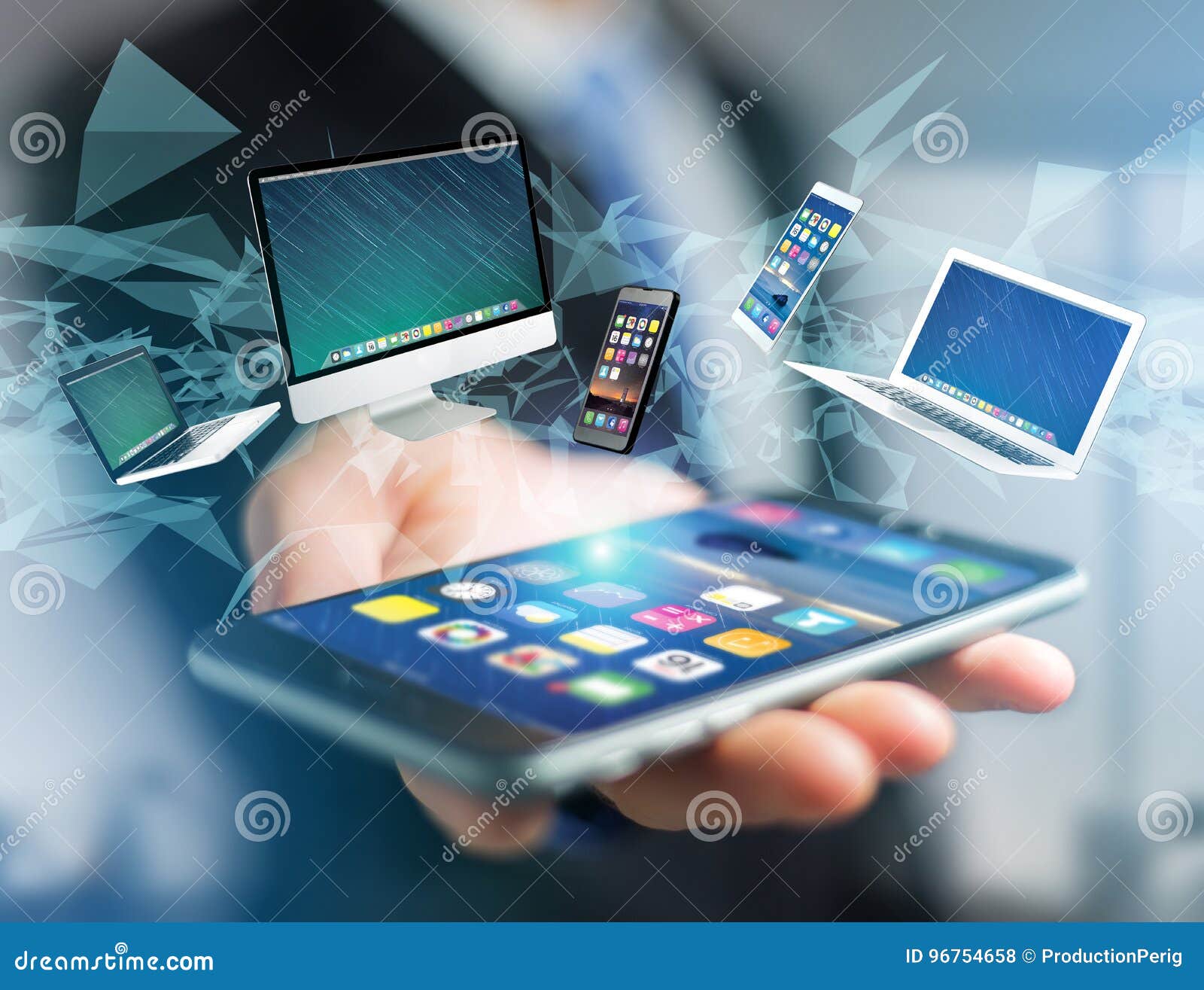 Computer and Devices Displayed on a Futuristic Interface - Multi Stock ...