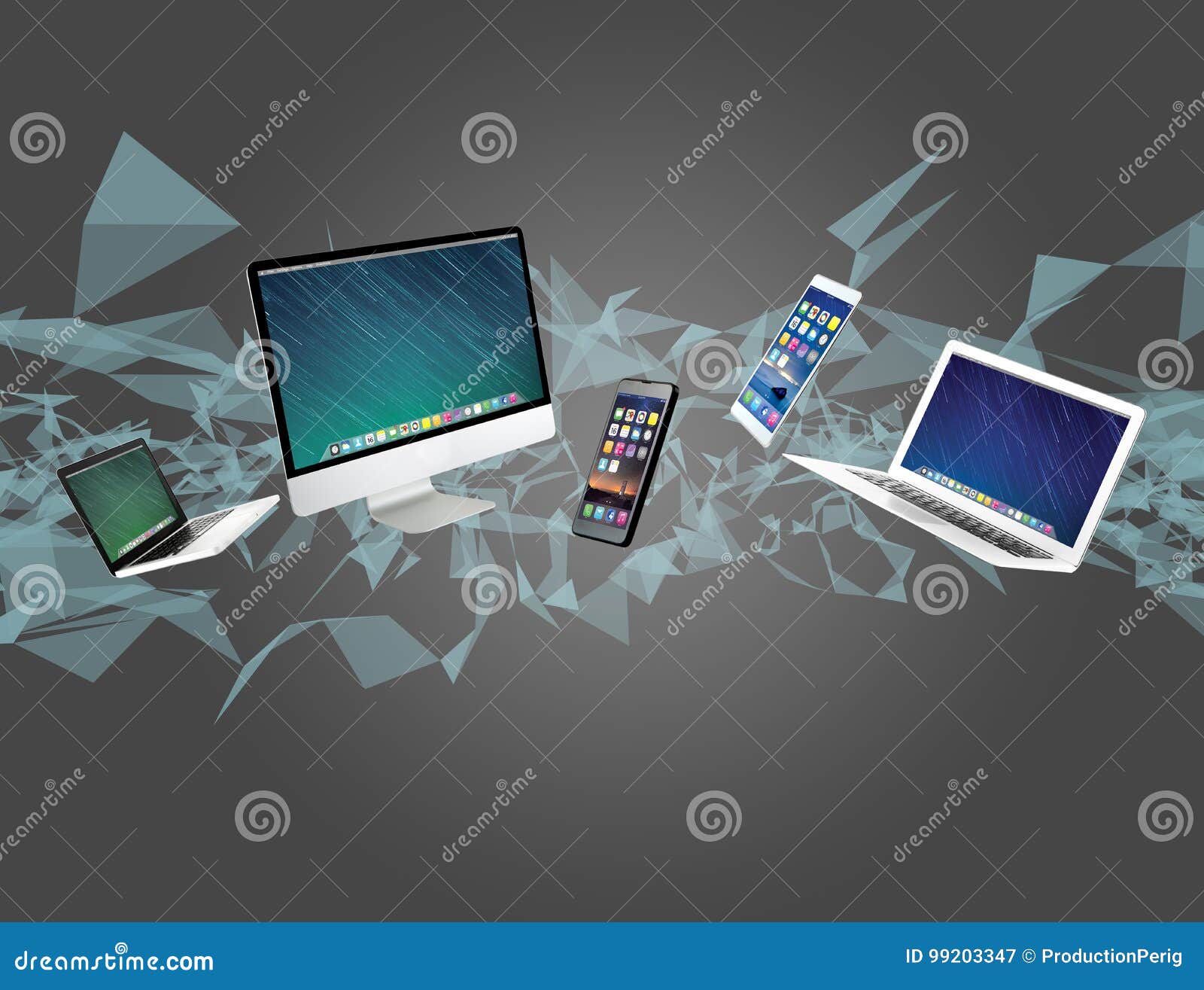 Computer and Devices Displayed on a Futuristic Interface - Multi Stock ...