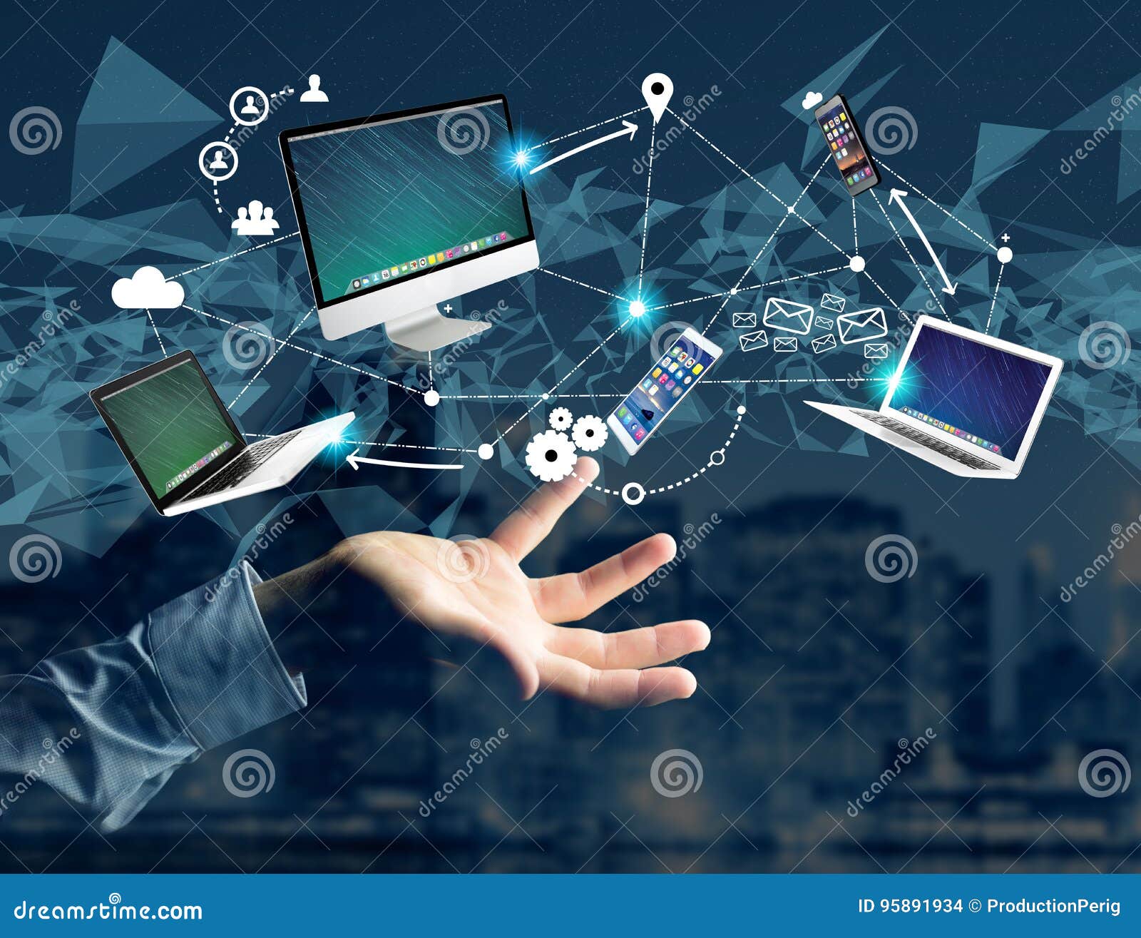 Computer and Devices Displayed on a Futuristic Interface with in Stock ...