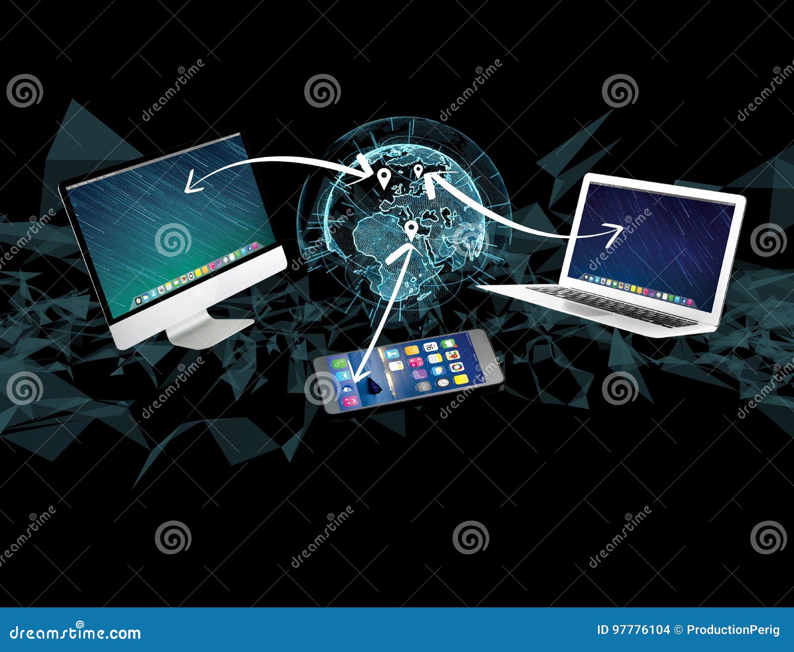 Computer and Devices Displayed on a Futuristic Interface with in Stock ...