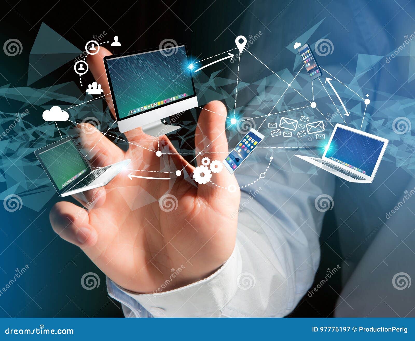 Computer and Devices Displayed on a Futuristic Interface with in Stock ...