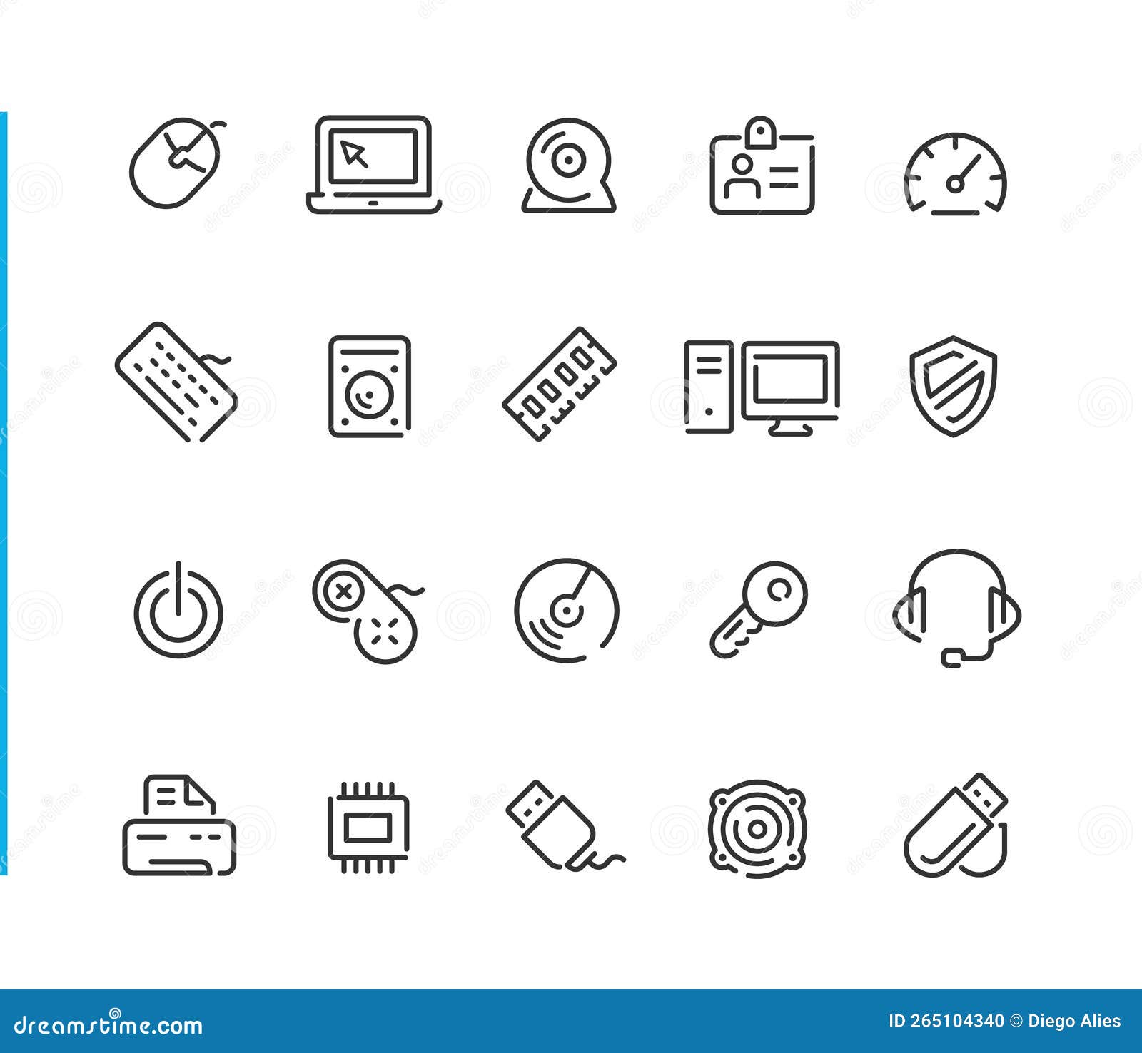 Computer and Devices Icons // Blue Line Stock Vector - Illustration of ...