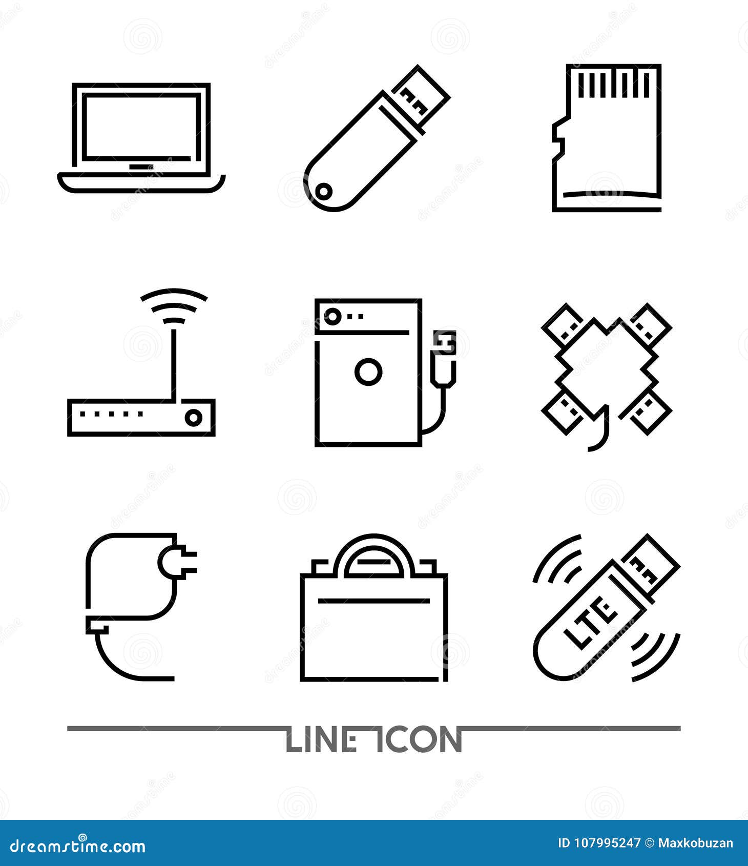 Computer Devices Icons. PC Accessories Thin Line Vector Stock ...