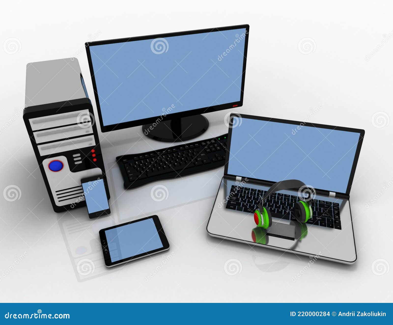 Computer Devices and Office Equipment. 3d Illustration Stock ...