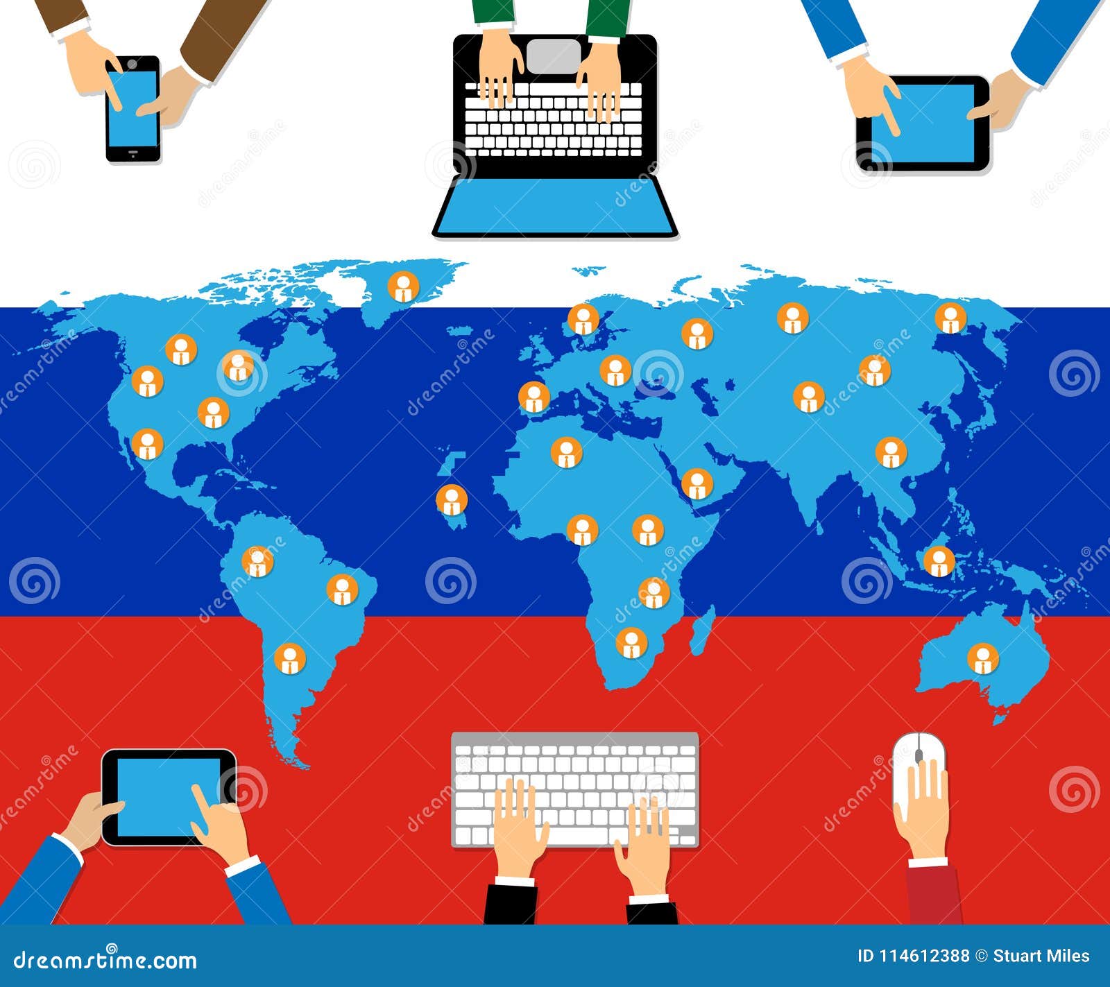 Computer Devices with Russia Map Hacking 3d Illustration Stock ...