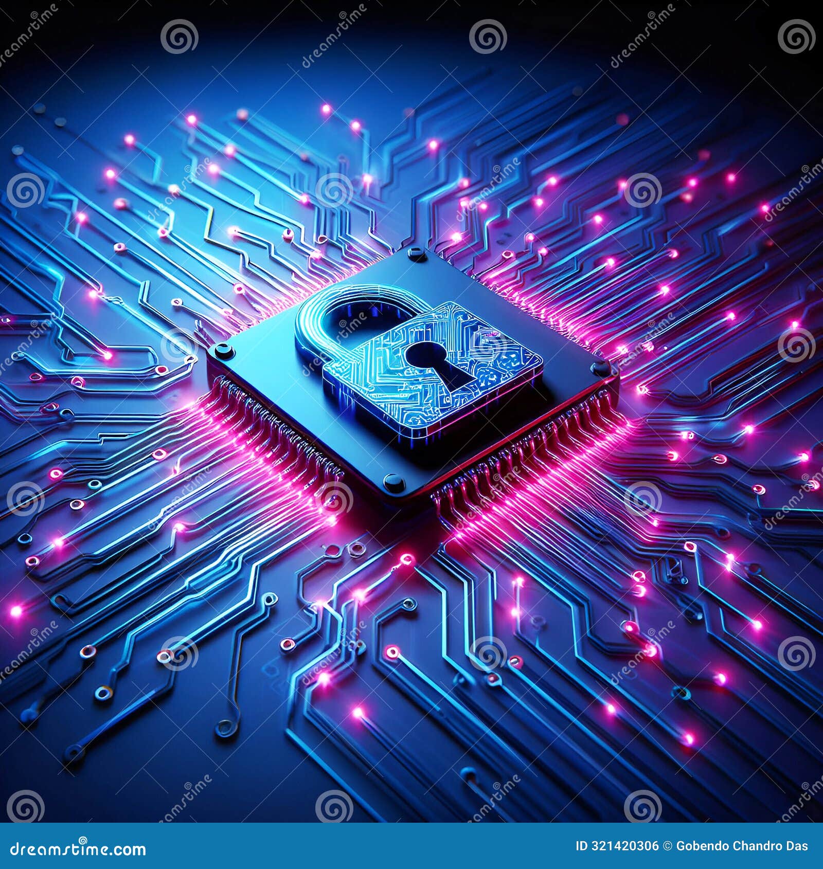 Computer Digital Circuit Board Padlock Neon Lighting Line Security ...