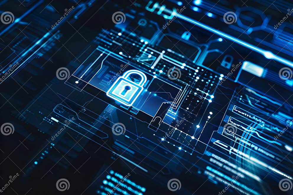 A Computer with a Digital Lock and a Data Network Symbolizing ...