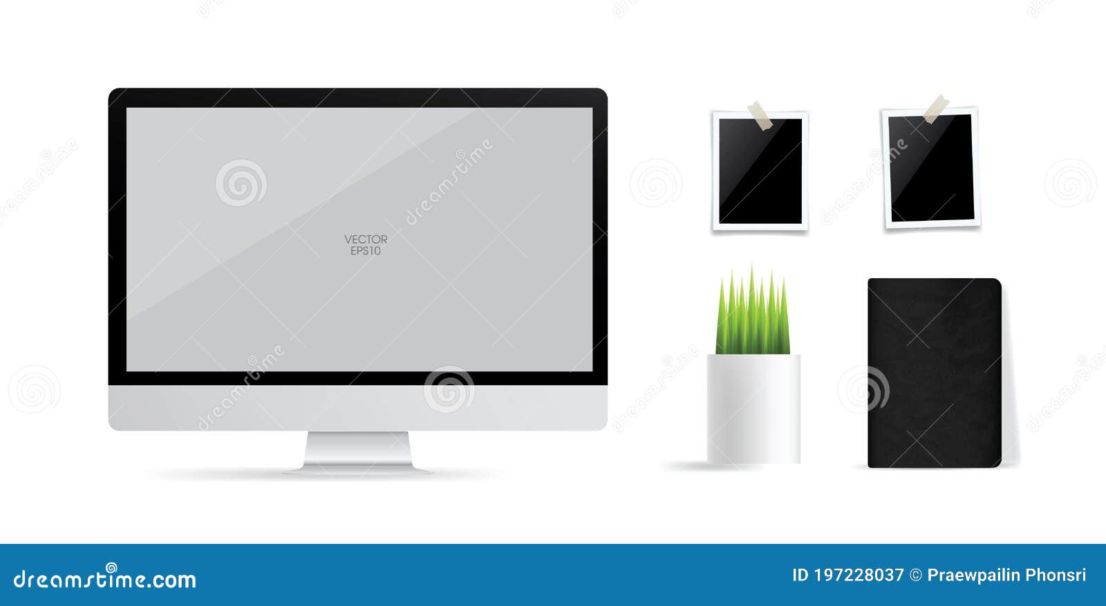 Computer Display Background with Blank Screen Area on White. Vector ...