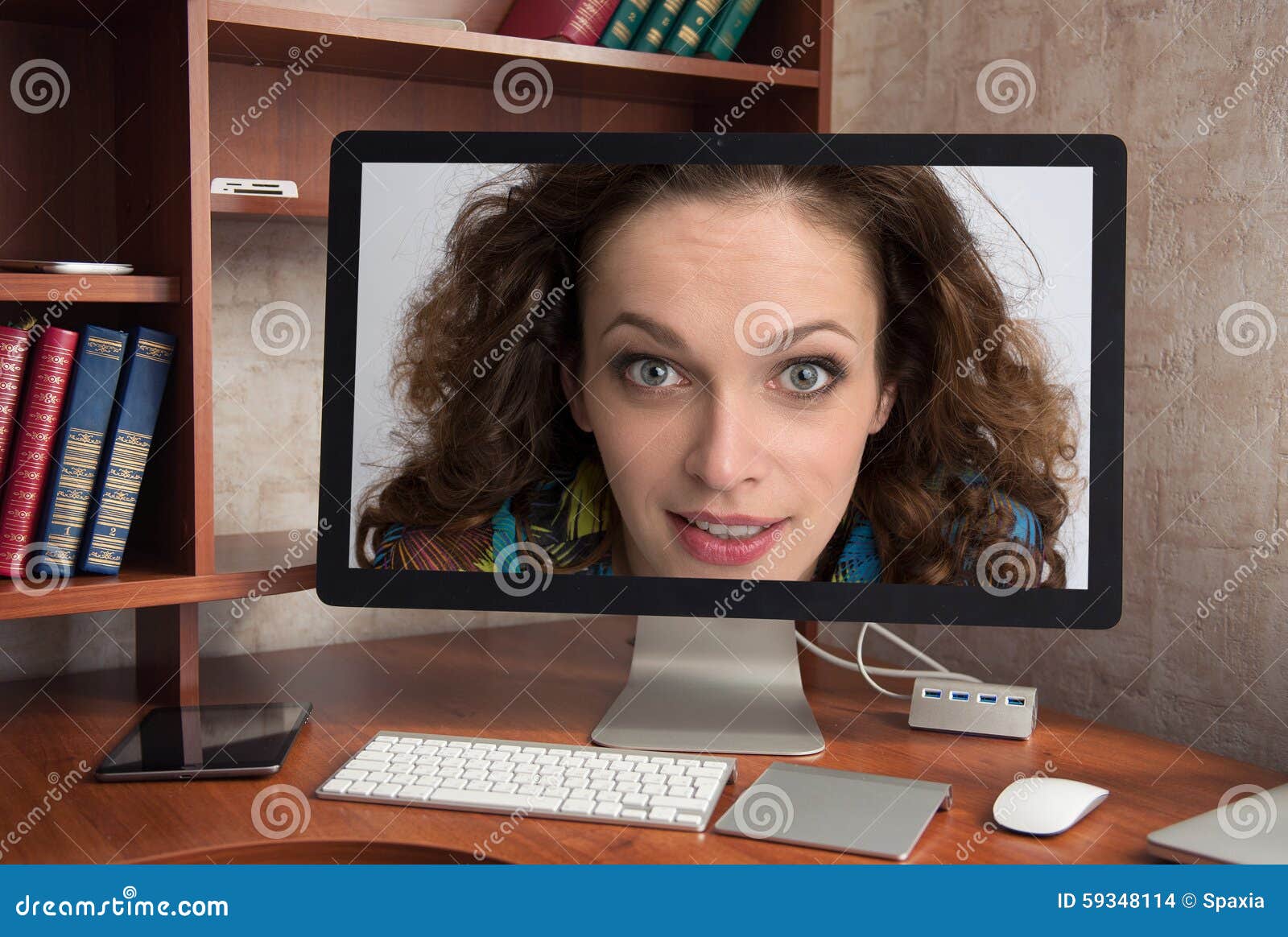 Computer Display with Beautiful Woman Portrait Stock Photo - Image of ...