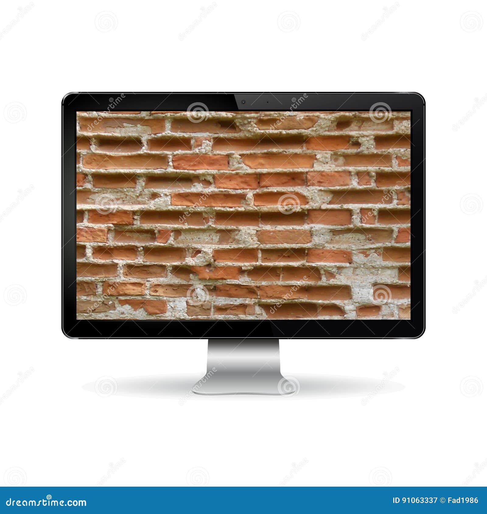 Computer Display with Brick Wall. Firewall Concept. Stock Image - Image ...