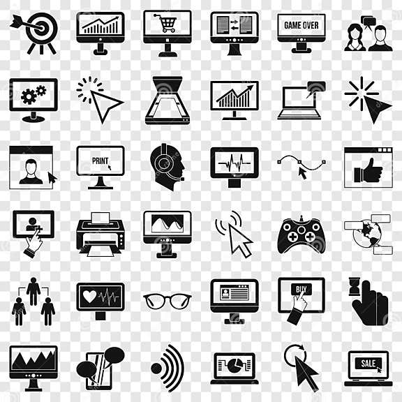 Computer Display Icons Set, Simple Style Stock Vector - Illustration of ...