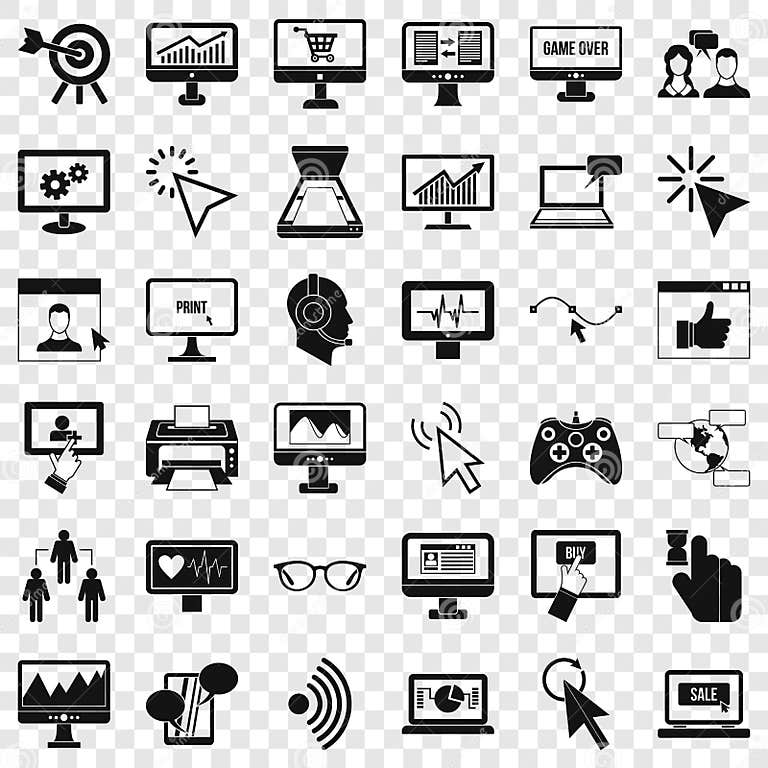 Computer Display Icons Set, Simple Style Stock Vector - Illustration of ...