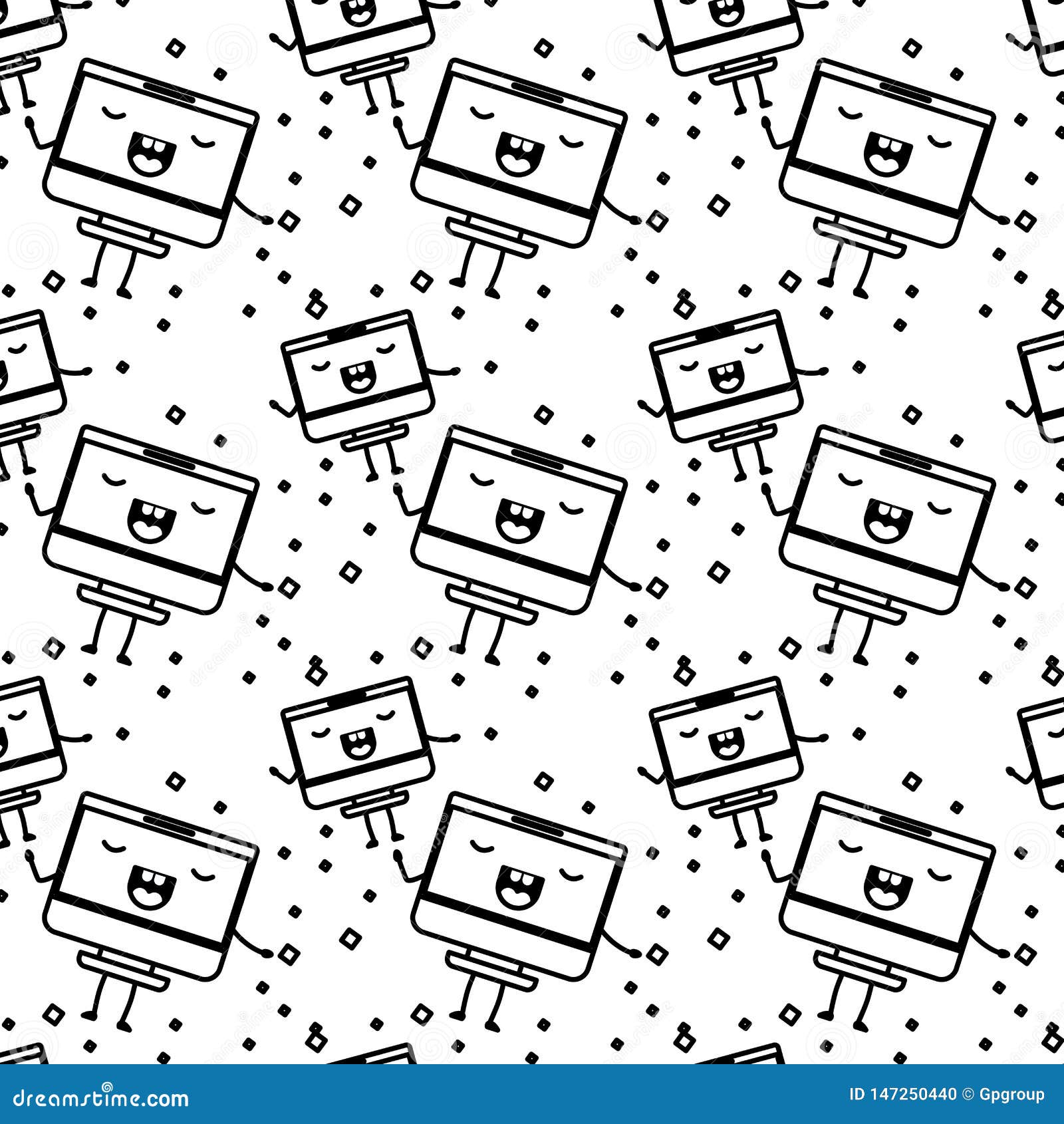 Computer Display Kawaii Character Pattern Background Stock Vector ...