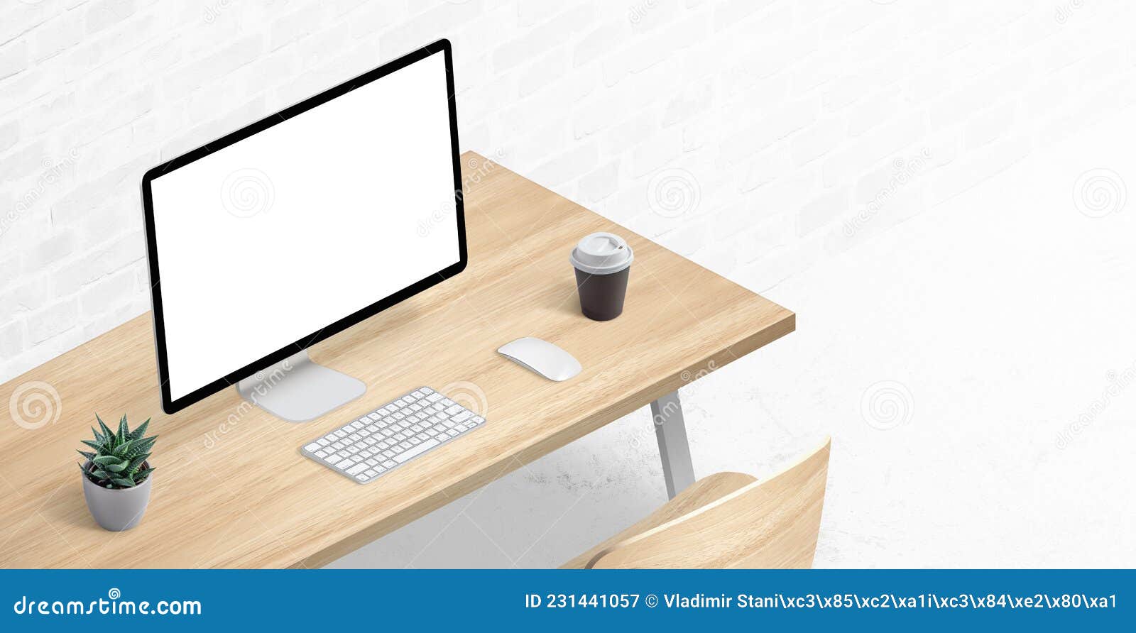Computer Display Mockup on Office Desk in Isometric Position Stock ...