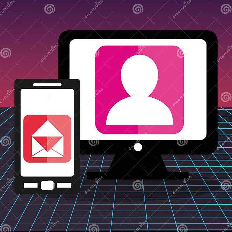 Computer Display with Multimedia Apps Stock Vector - Illustration of ...