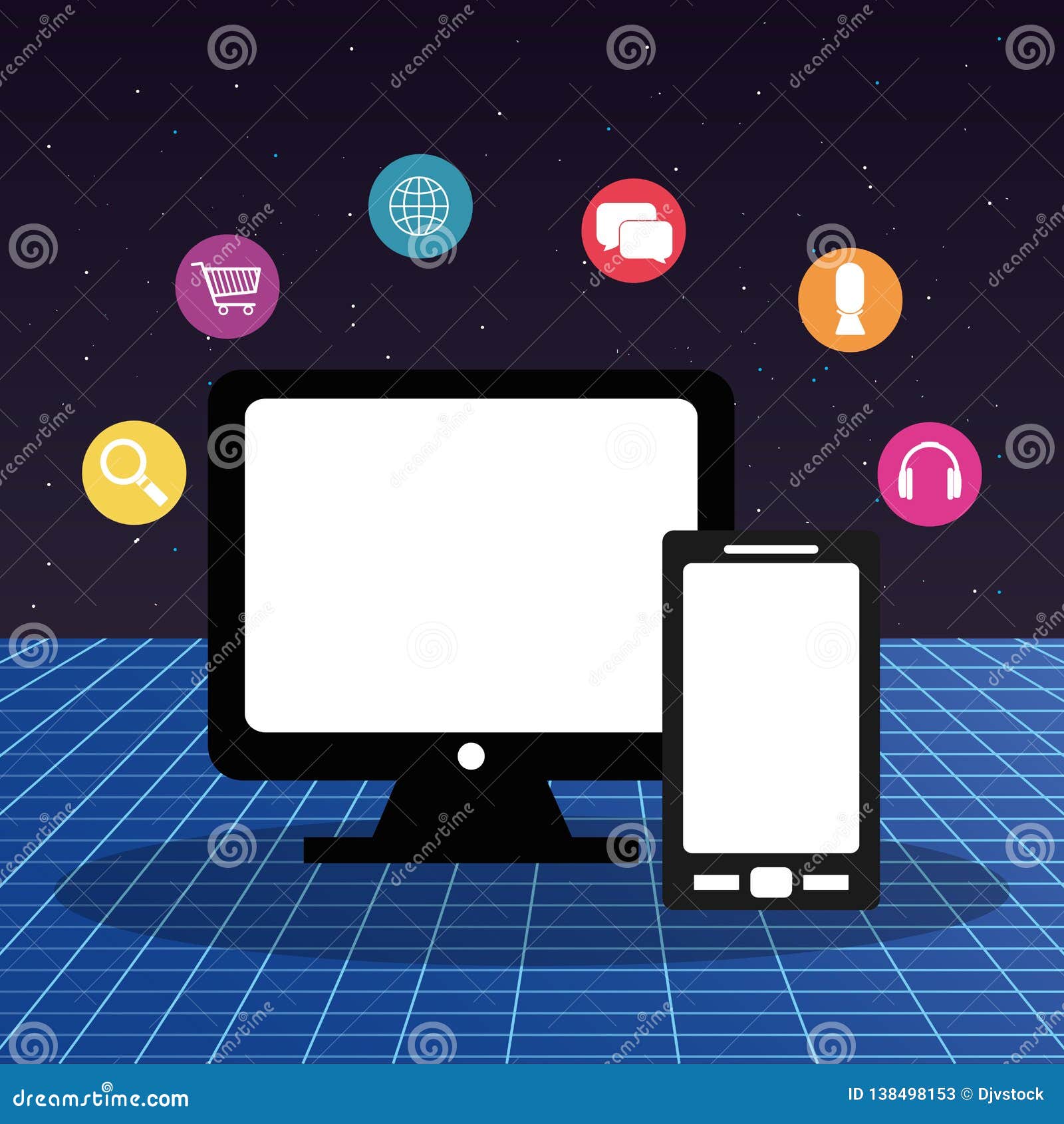 Computer Display with Multimedia Apps Stock Vector - Illustration of ...