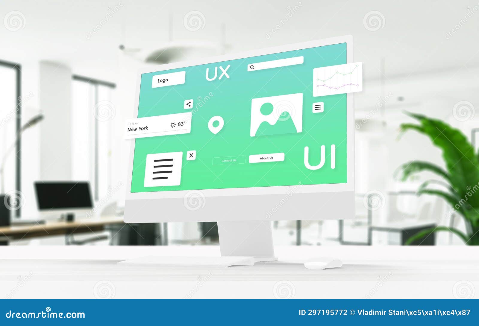 Computer Display Showcasing User Interface Modules, Icons, and Elements ...