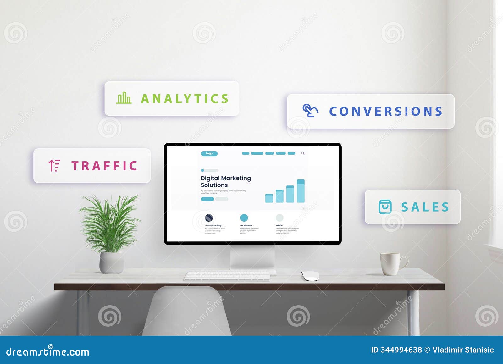 Computer Display Showing Digital Marketing Solutions Website with ...