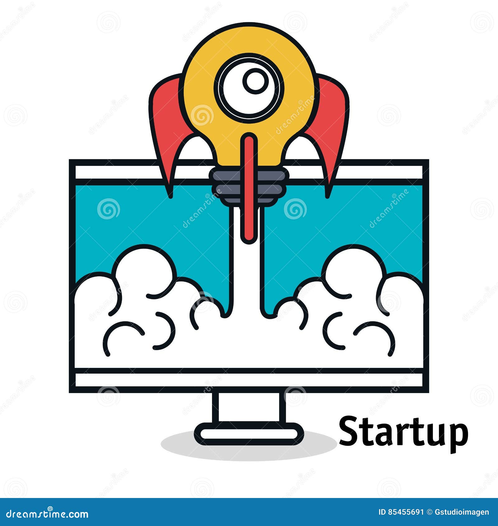 Computer Display with Start Up Rocket Isolated Icon Stock Vector ...