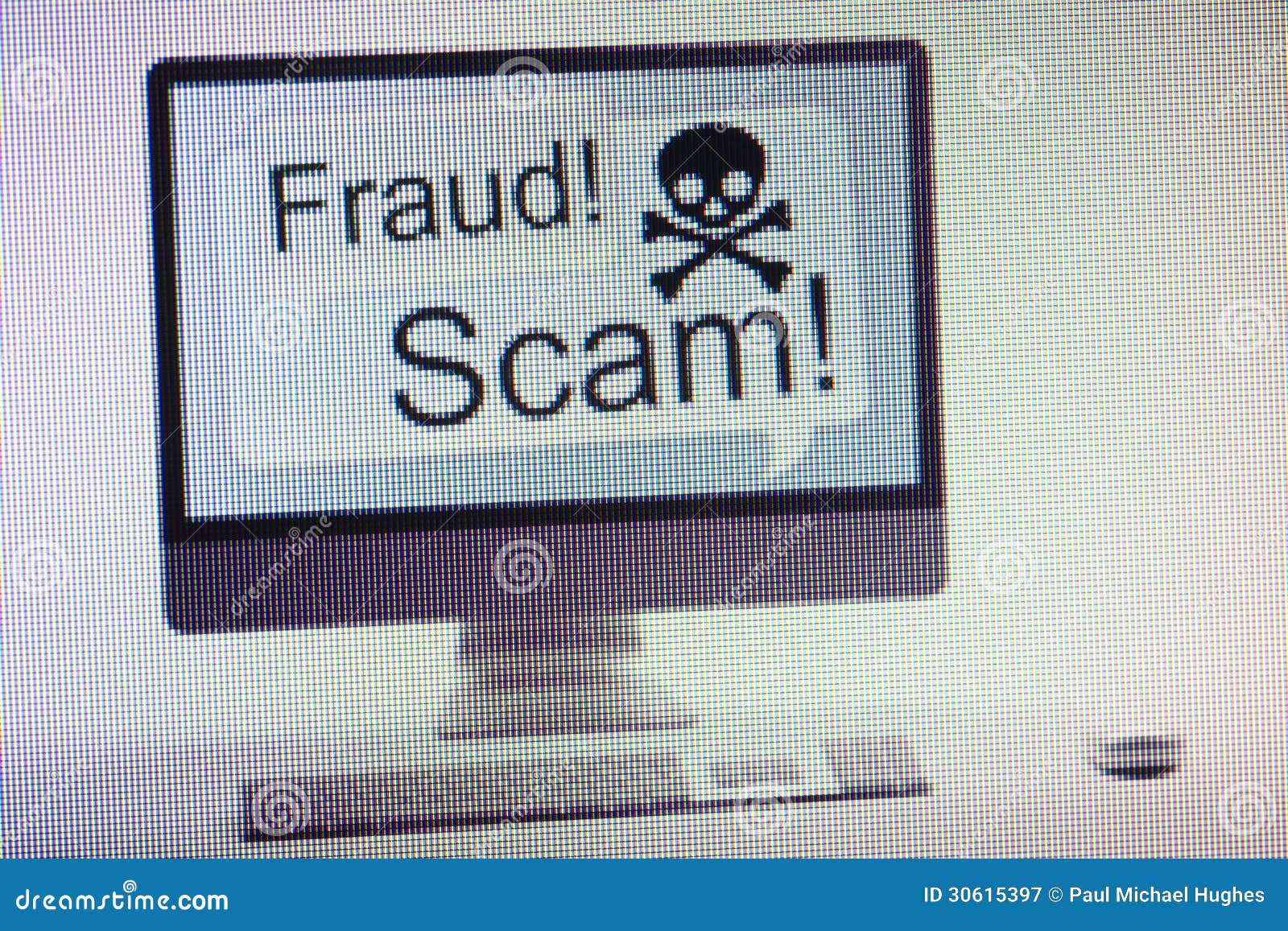 Computer Displaying Internet Fraud and Scam Warning on Screen Stock ...