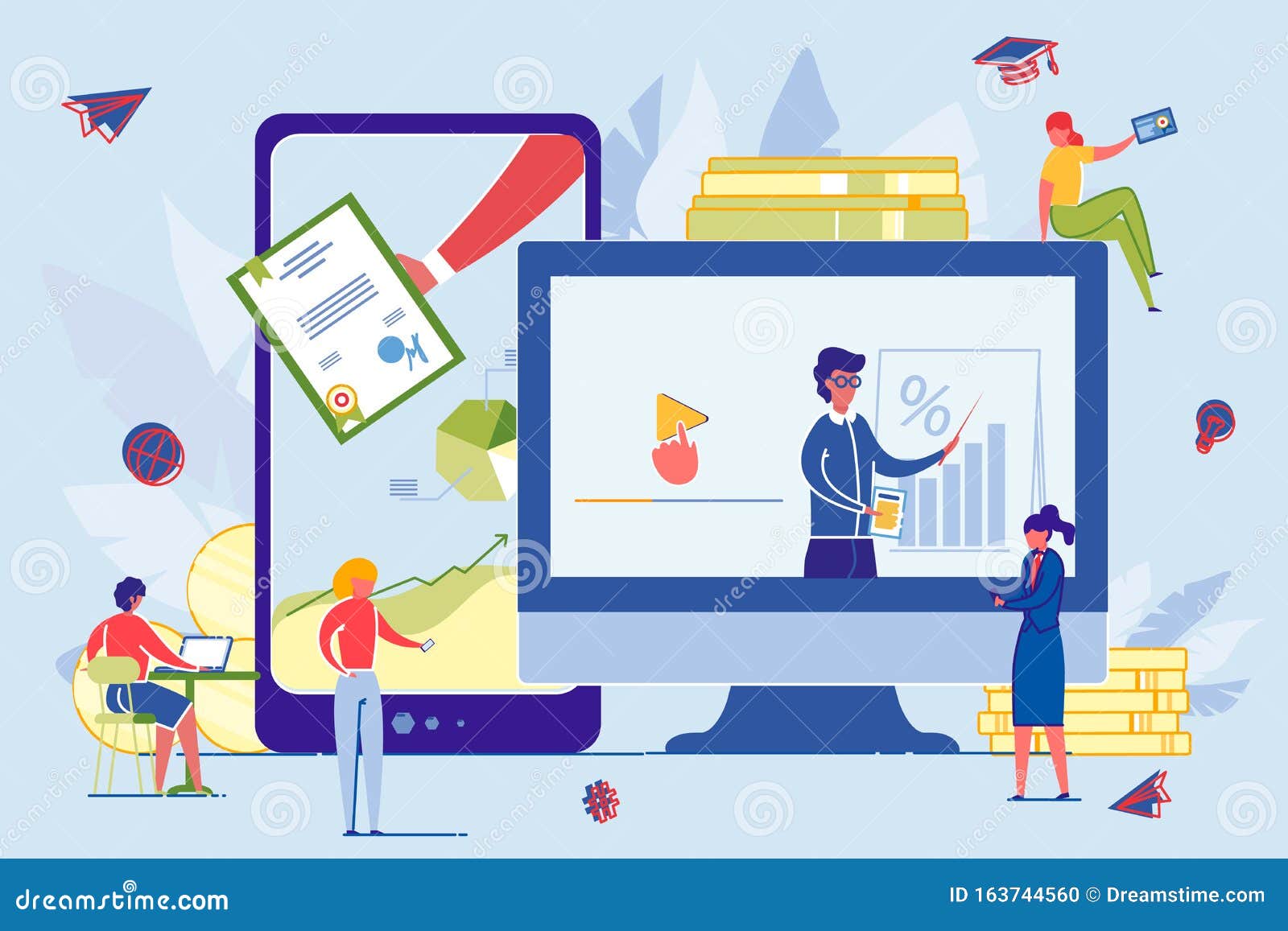 Computer Displays with Online Education Group. Stock Vector ...