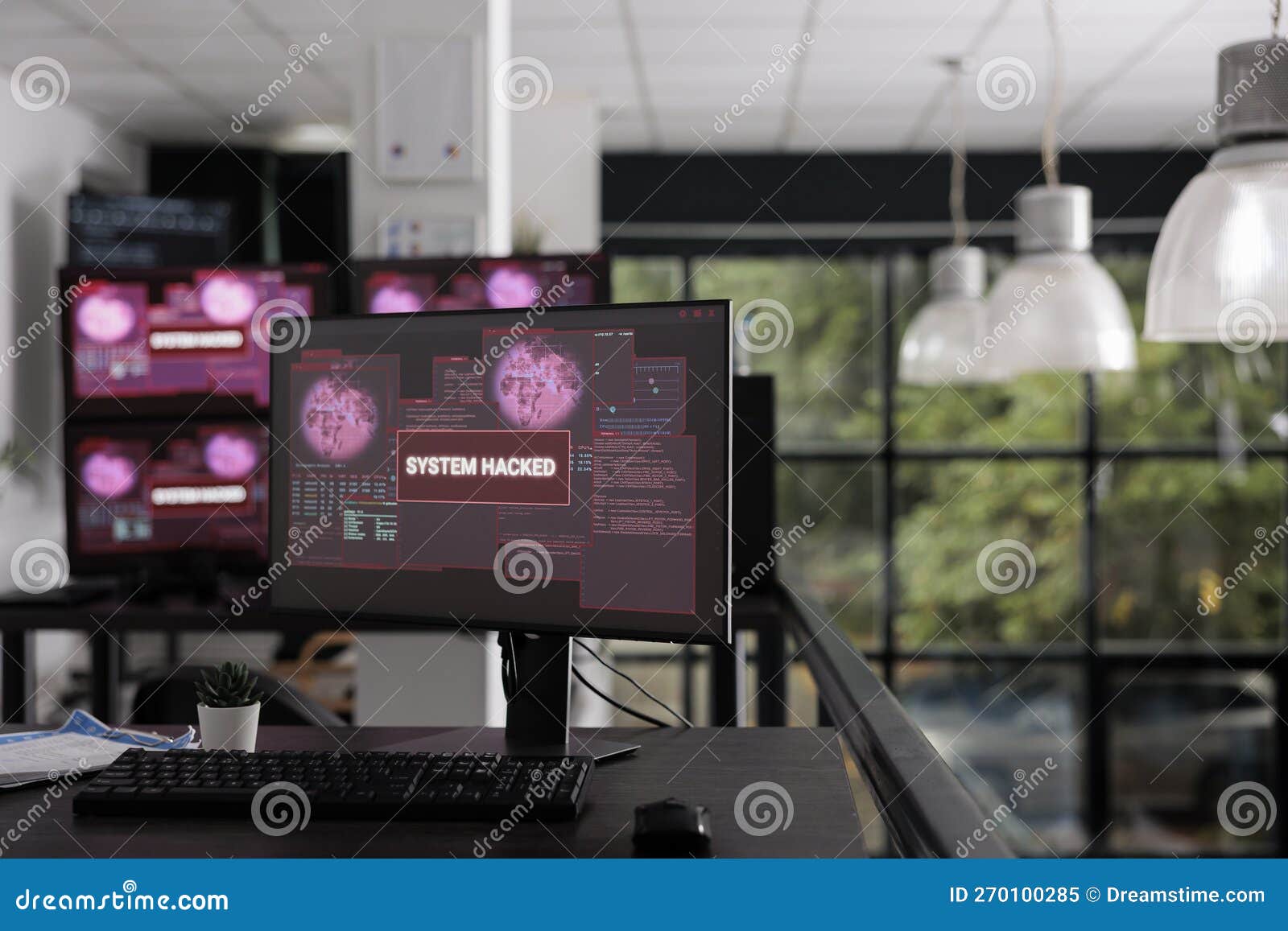Computer Displays Showing Hacking Warning Aler Stock Image - Image of ...