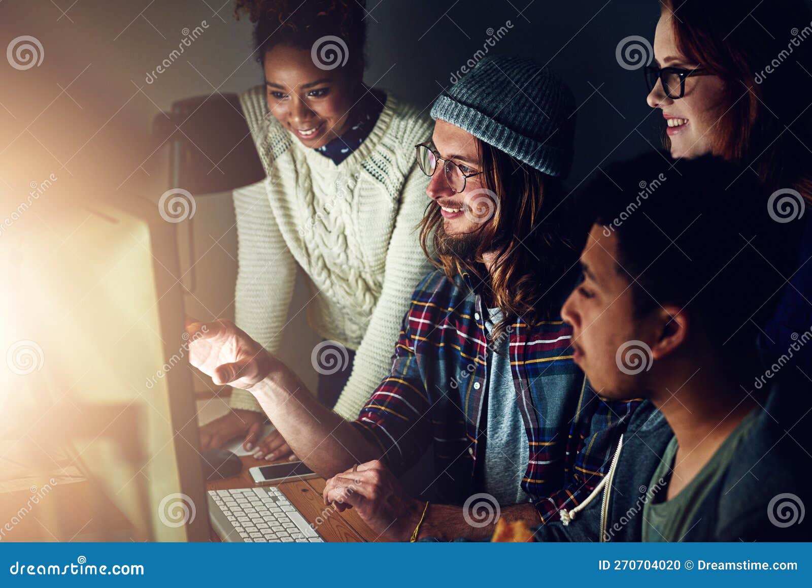 Computer, Diversity Teamwork or Night Team Programming ERP Software, Cybersecurity System or ...