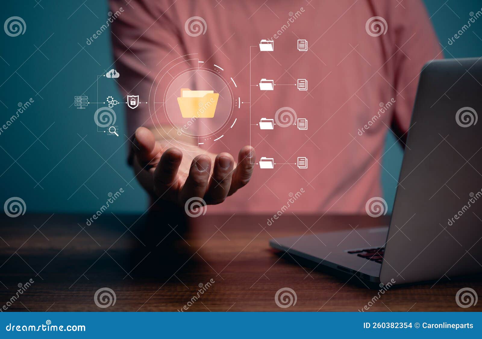 Computer Document Management System Concept, Business Man Holding ...