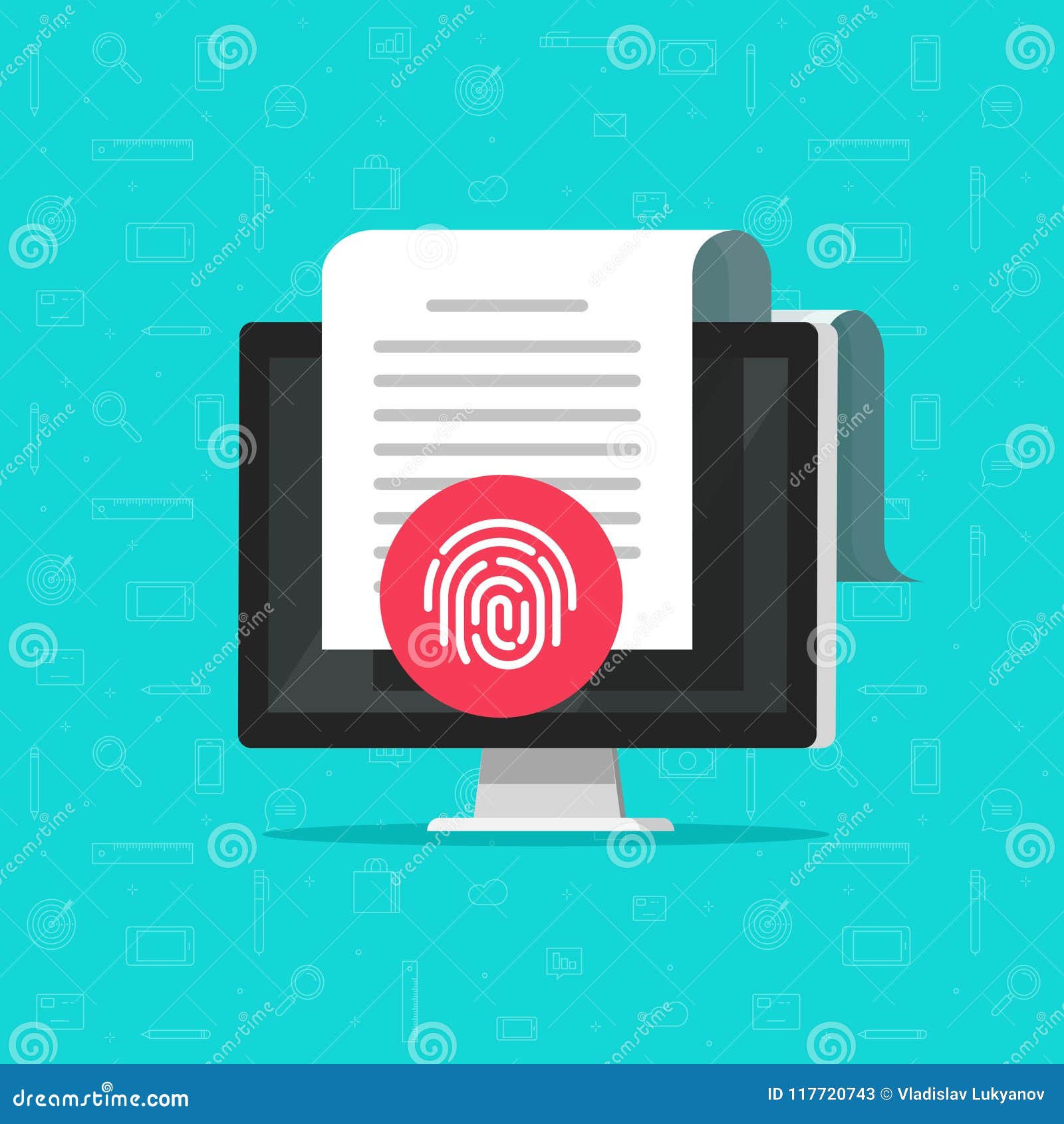 Computer Document Protection Vector, Flat Cartoon Desktop Pc with ...