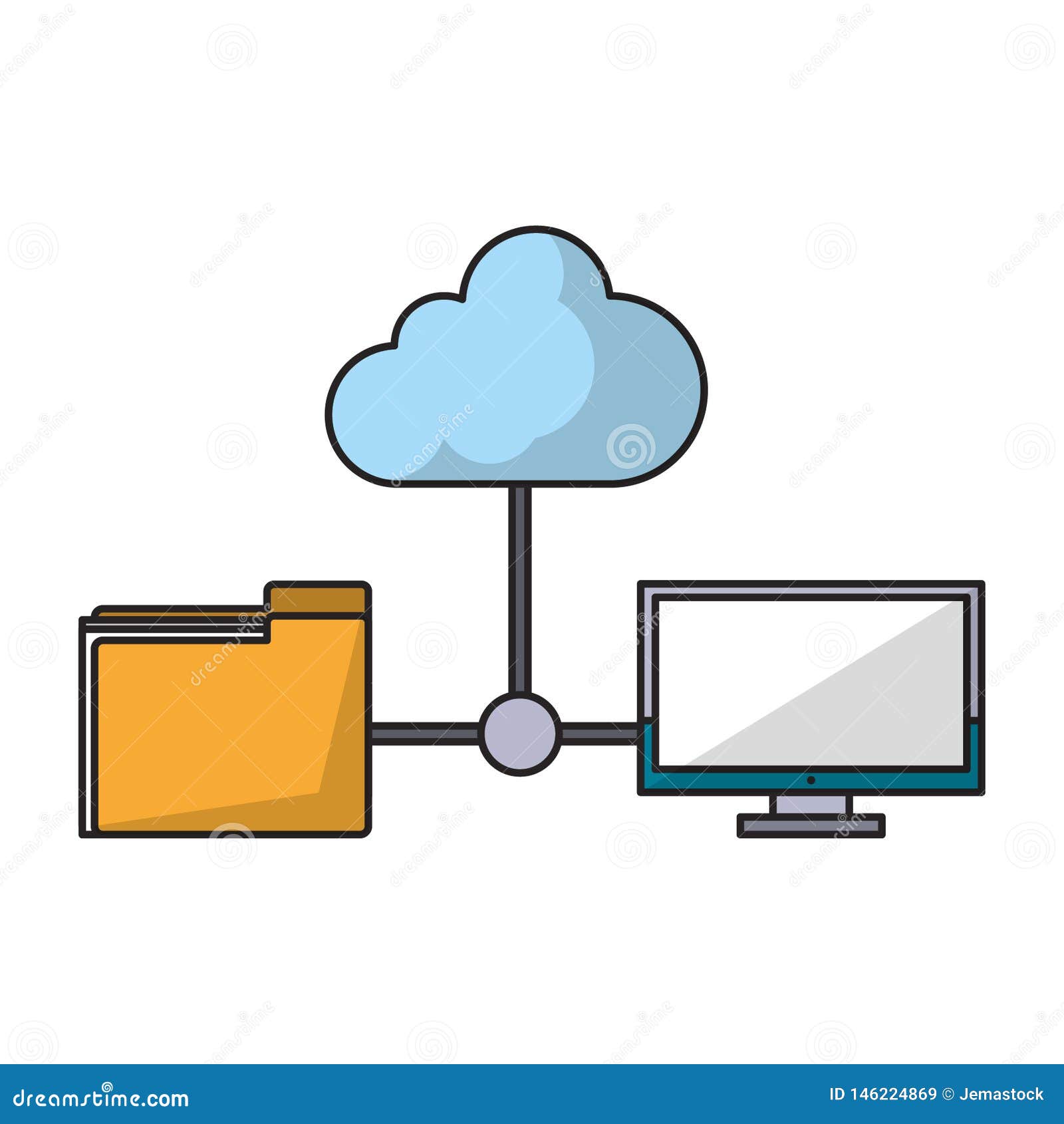 Computer with Documents Folder Stock Vector - Illustration of contract ...