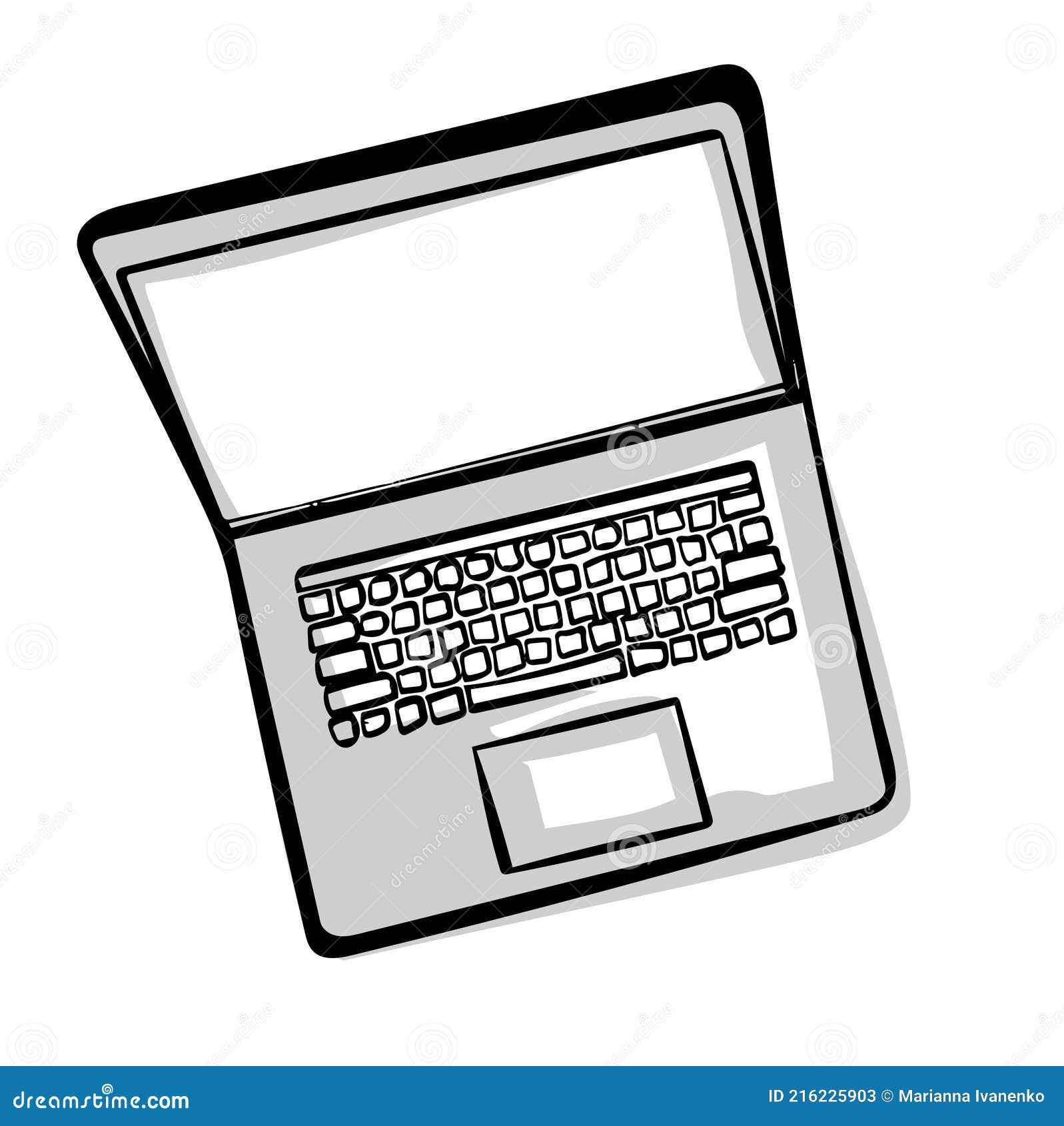 Computer Doodle Icon. Top View of Laptop. Vector Illustration Isolated ...