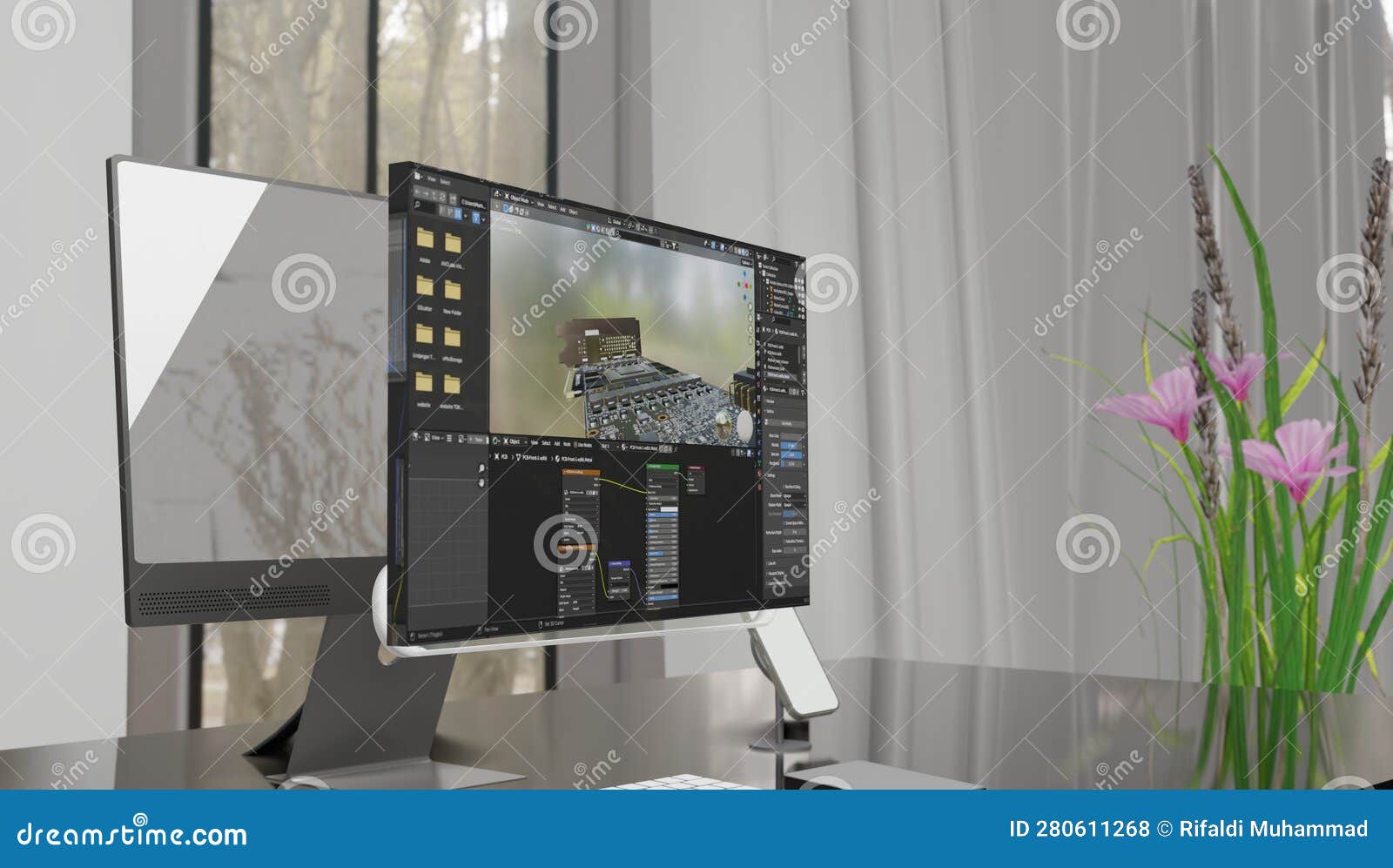 Computer with Dynamic Screen Display Featuring an Illustration of a ...