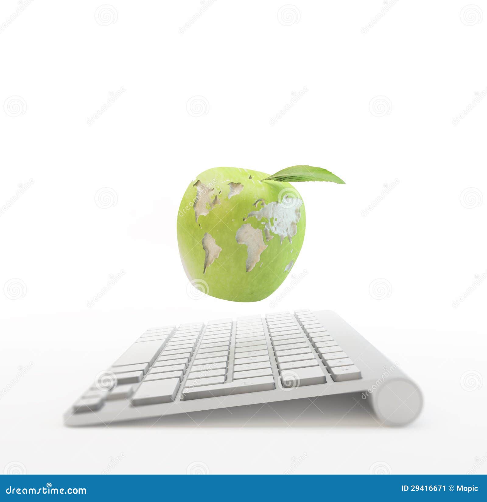 Computer E Una Mela Con La Mappa Di Mondo Immagine Stock - Immagine di ...