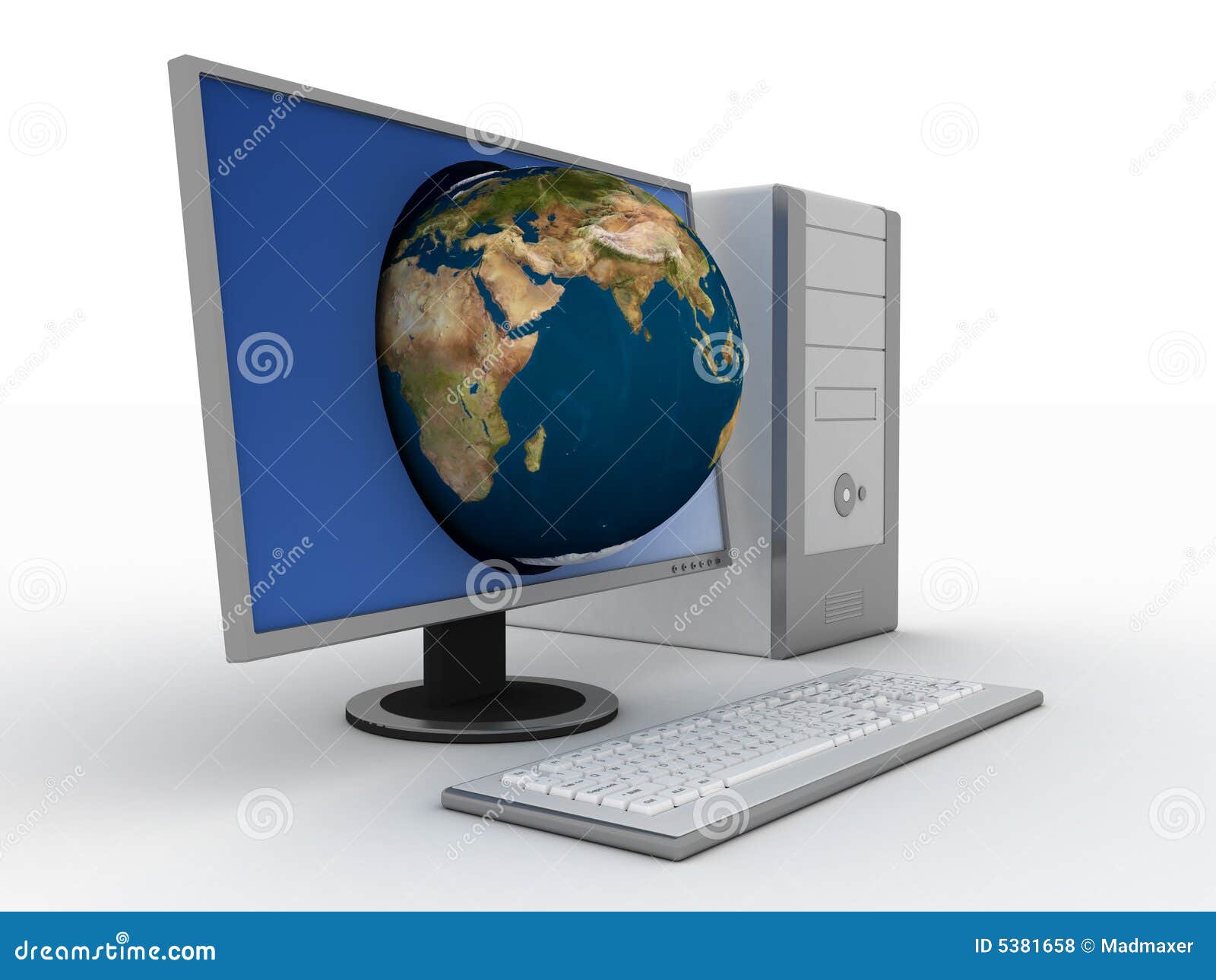 Computer with Earth in Display Stock Illustration - Illustration of ...