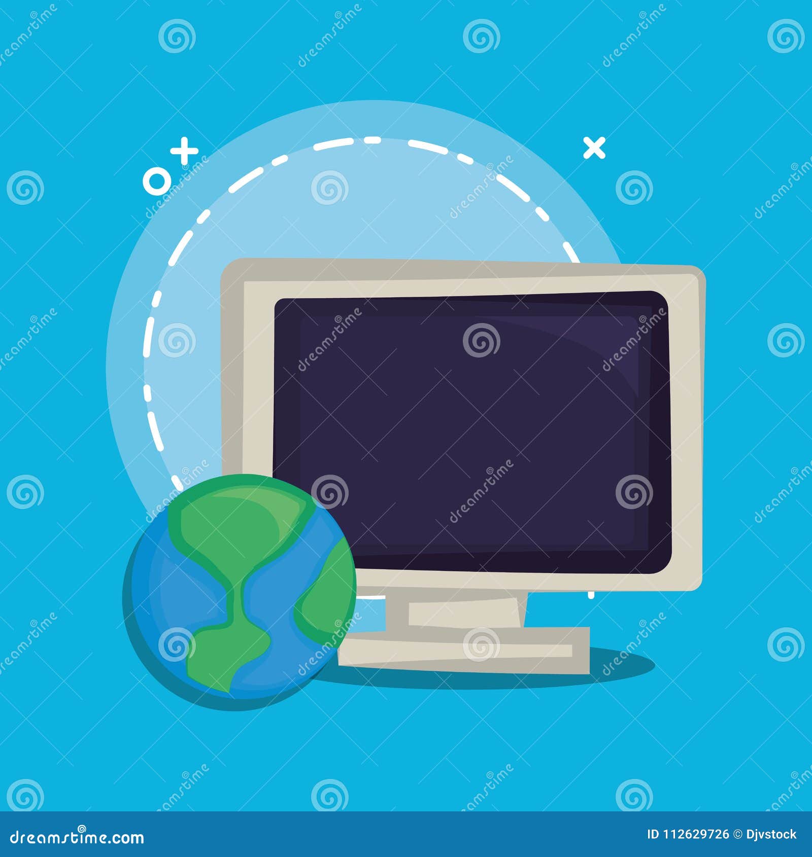 Computer and Earth Planet Icon Stock Vector - Illustration of desktop ...